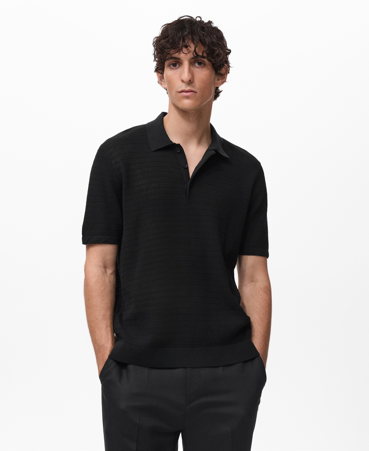 Click here for Mango Mens Fine-Knit Cotton Polo Shirt - Black prices