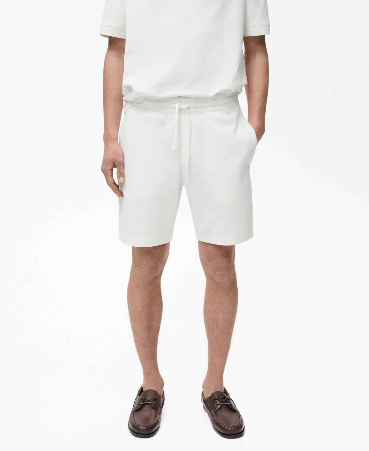 Click here for Mango Mens Structured 7.95 Knitted Shorts - White prices