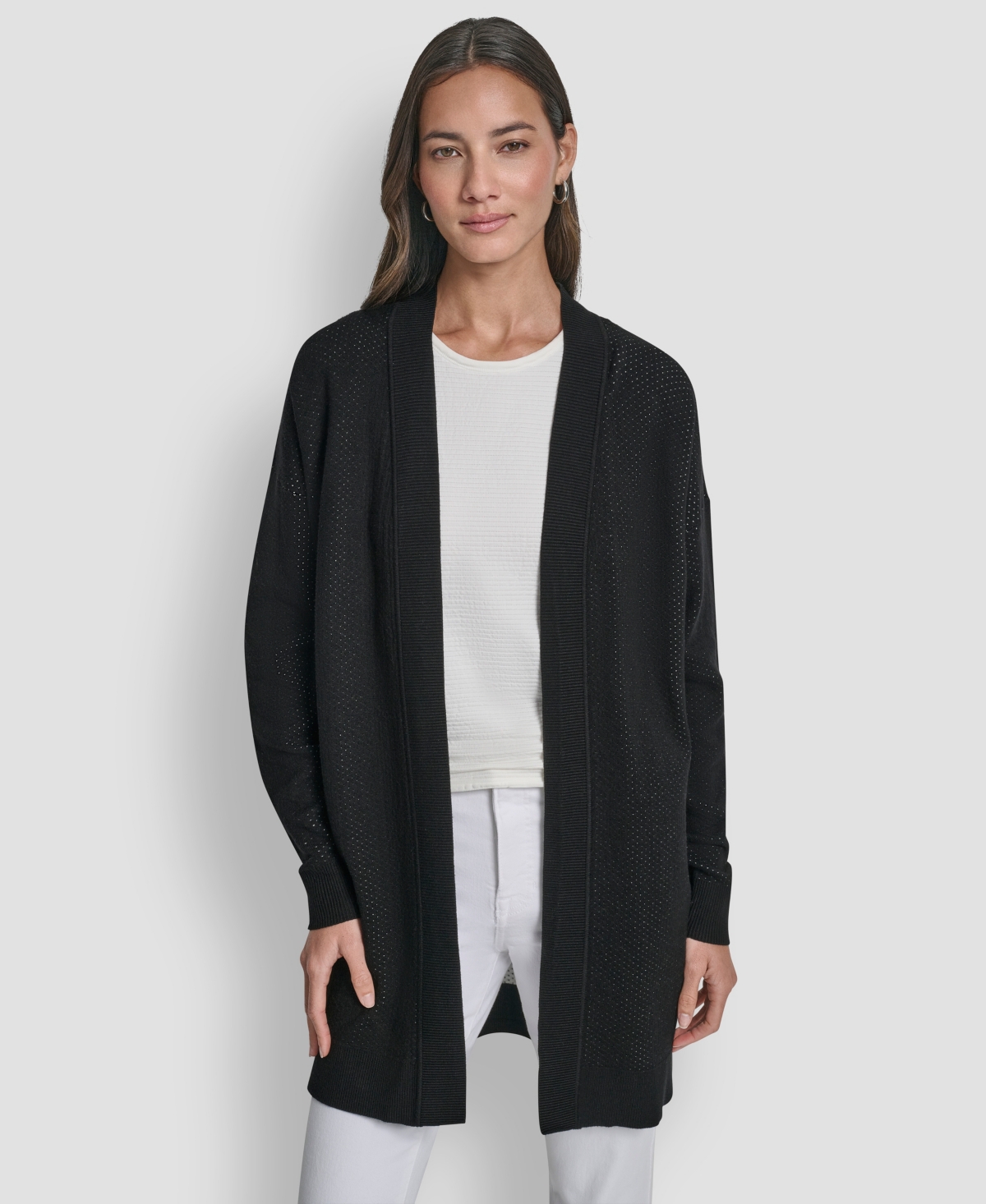 Click here for Dkny Womens Long Sleeve Open Front Cardigan - Blac... prices