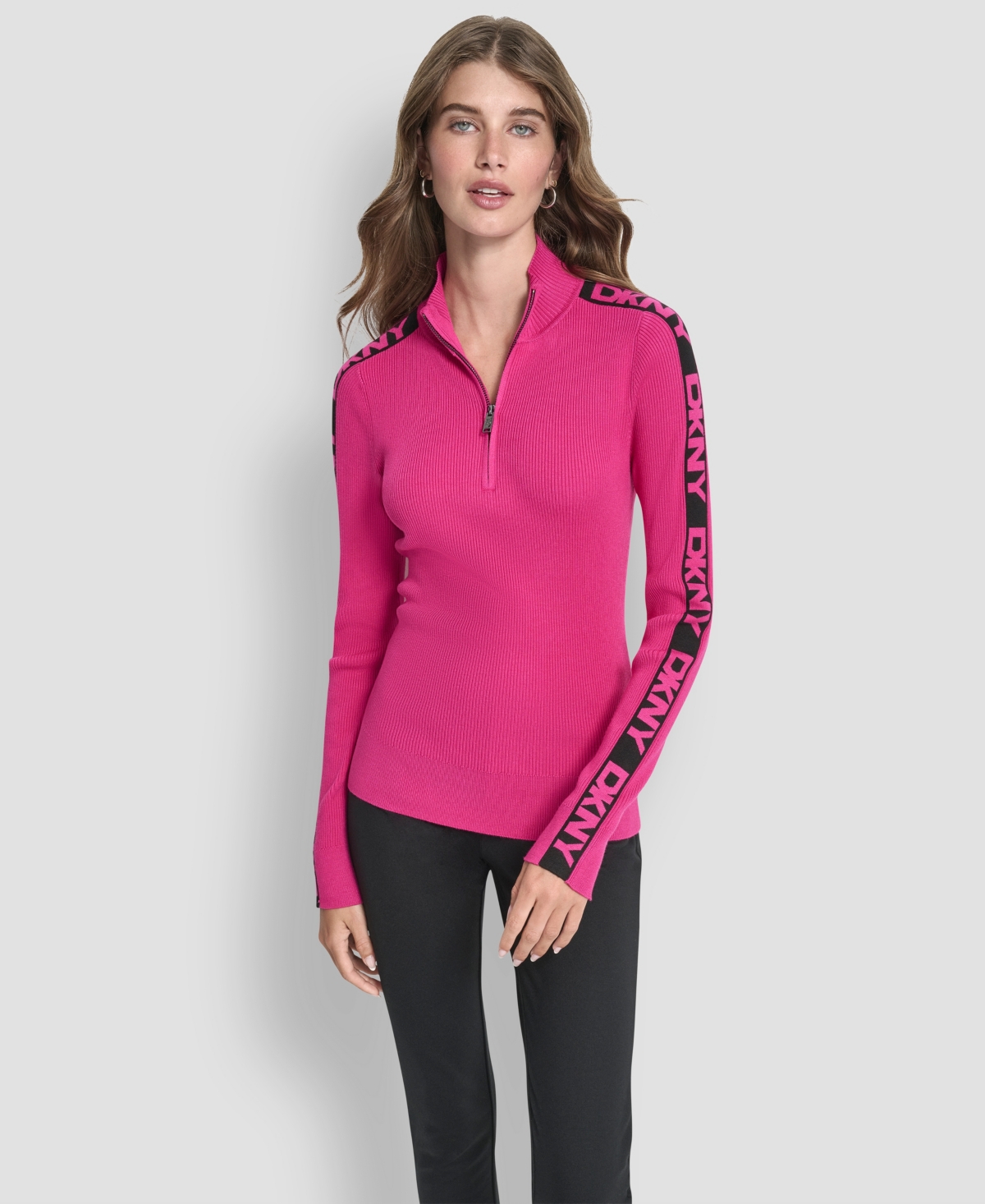 Click here for Dkny Womens Quarter Zip Mock Neck Sweater - Fuchsi... prices