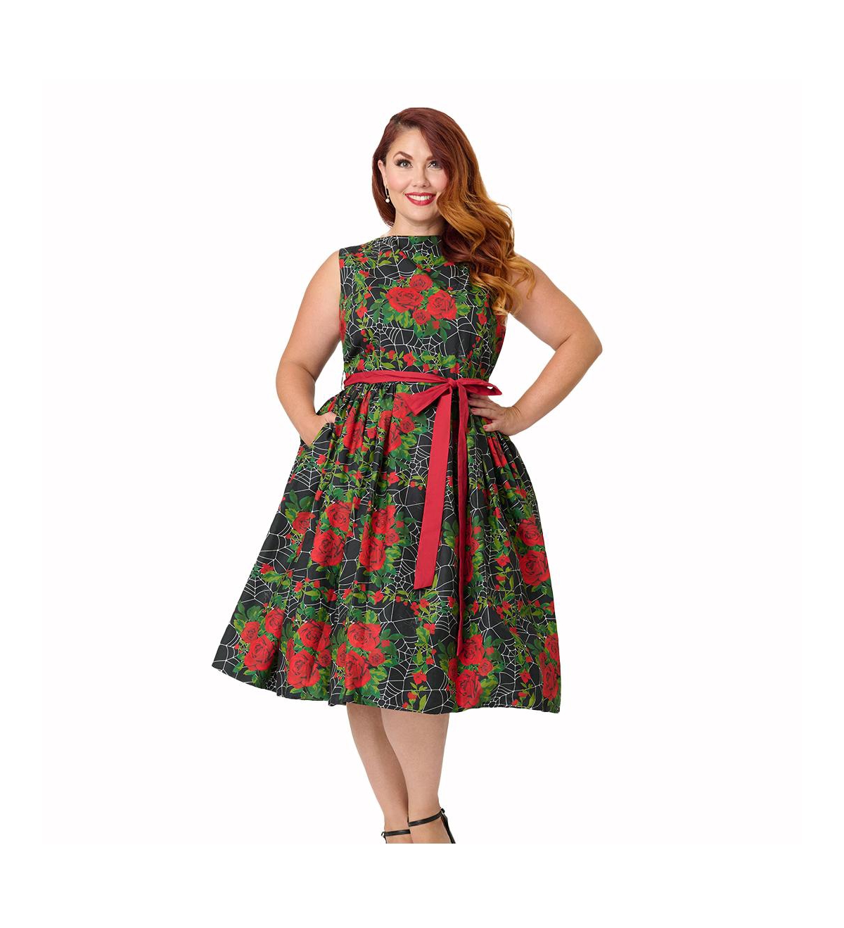 Click here for Unique Vintage Plus Size Sleeveless Belted Swing D... prices