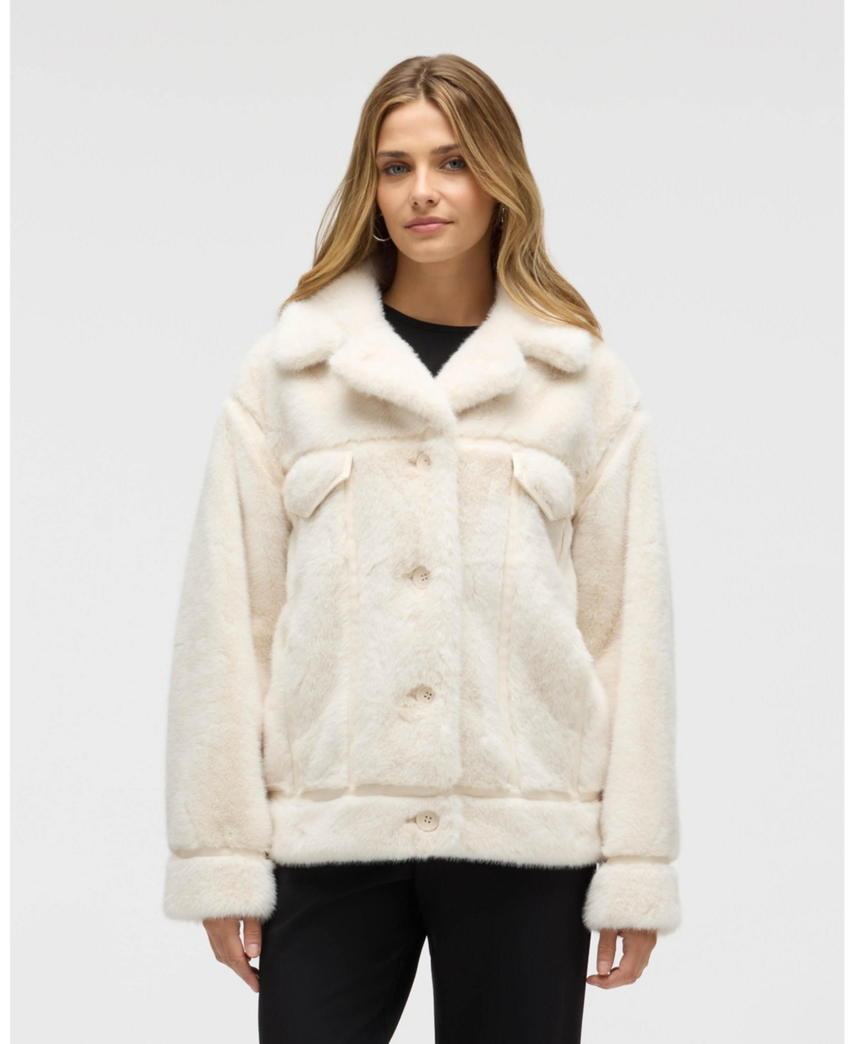 Click here for Nvlt Womens Mink Faux Fur Jacket with Tape Trims -... prices