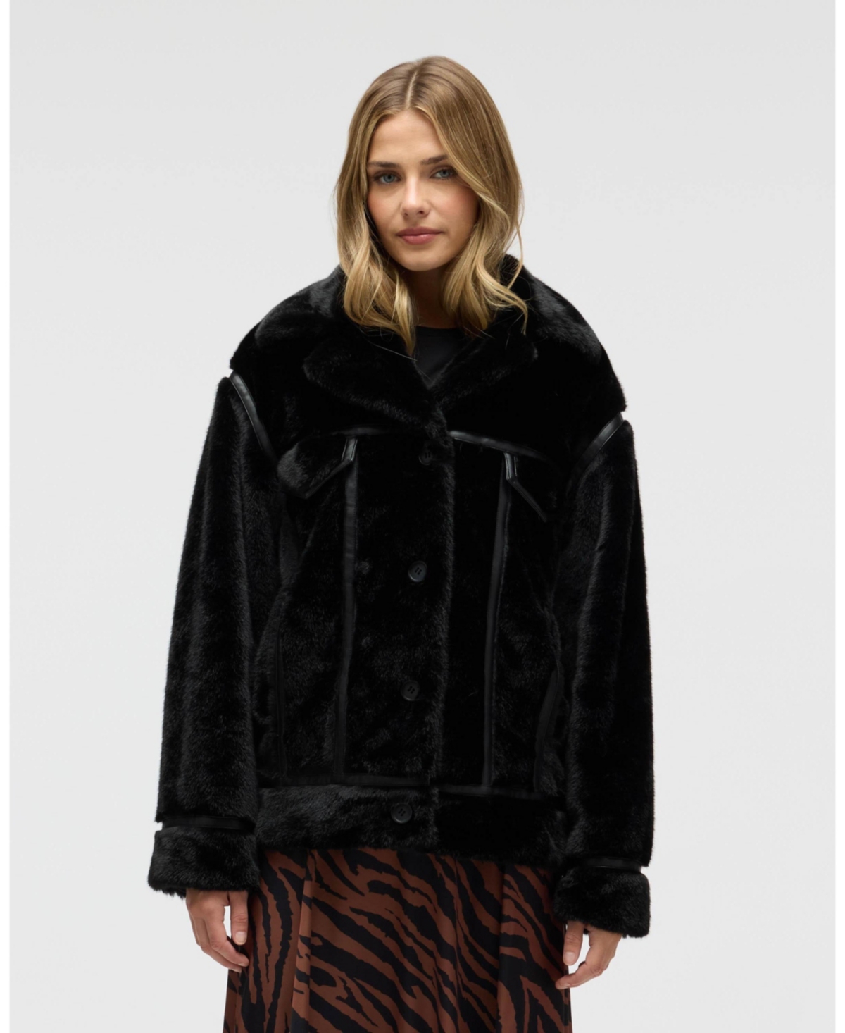 Click here for Nvlt Womens Mink Faux Fur Jacket with Tape Trims -... prices
