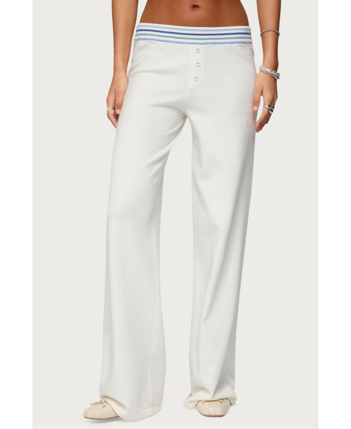 Click here for Edikted Womens Miya Stripey Knit Pants - White prices