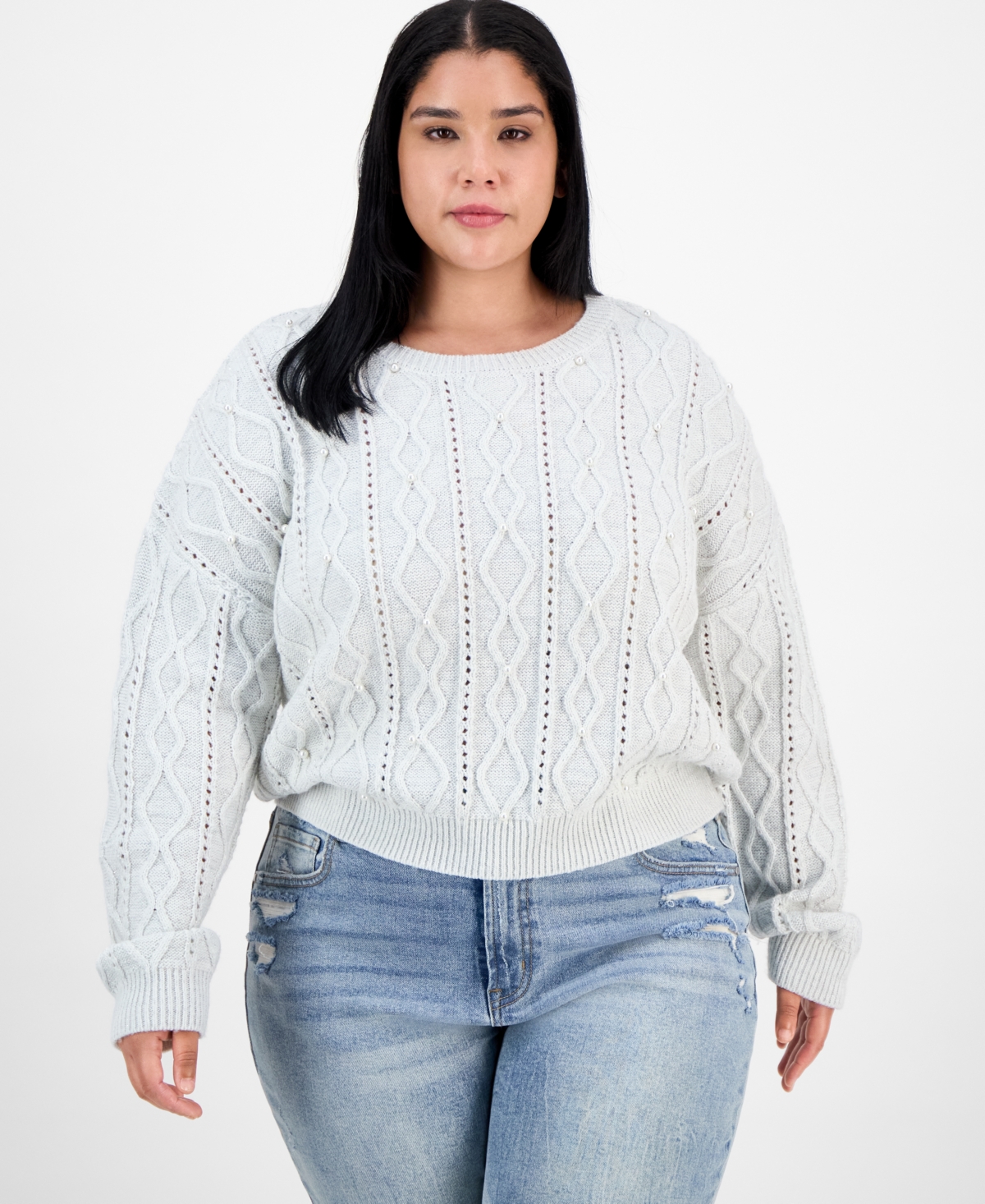 Click here for Madden Girl Trendy Plus Pearl Cable-Knit Scoop-Nec... prices