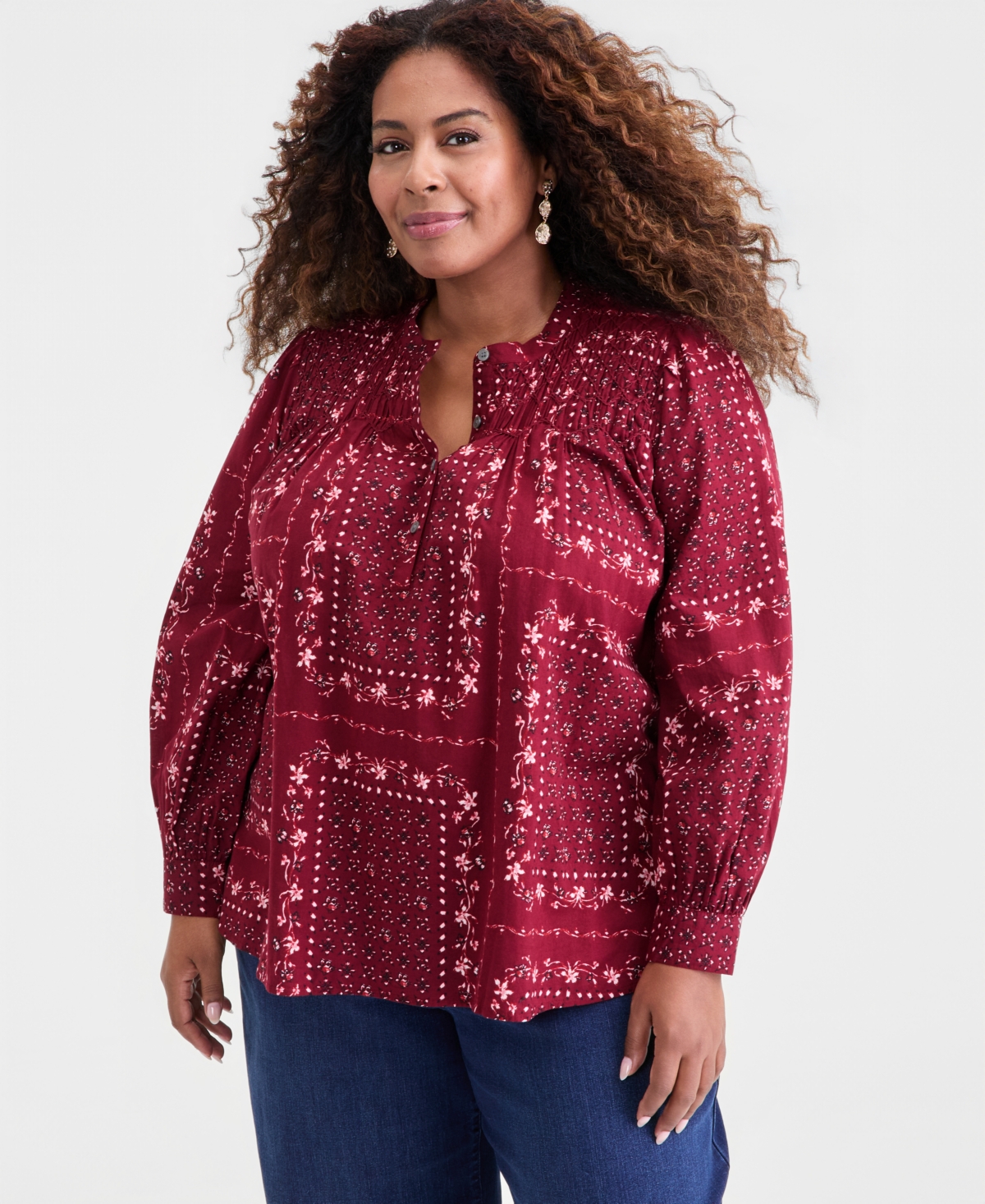 Click here for Style & Co Plus Size Cotton Smocked-Yoke Top  Macy... prices
