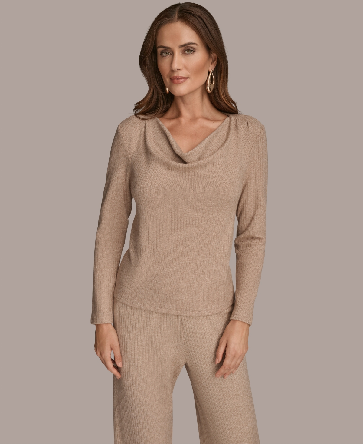 Click here for Donna Karan New York Womens Lurex Rib Cowl Neck Lo... prices