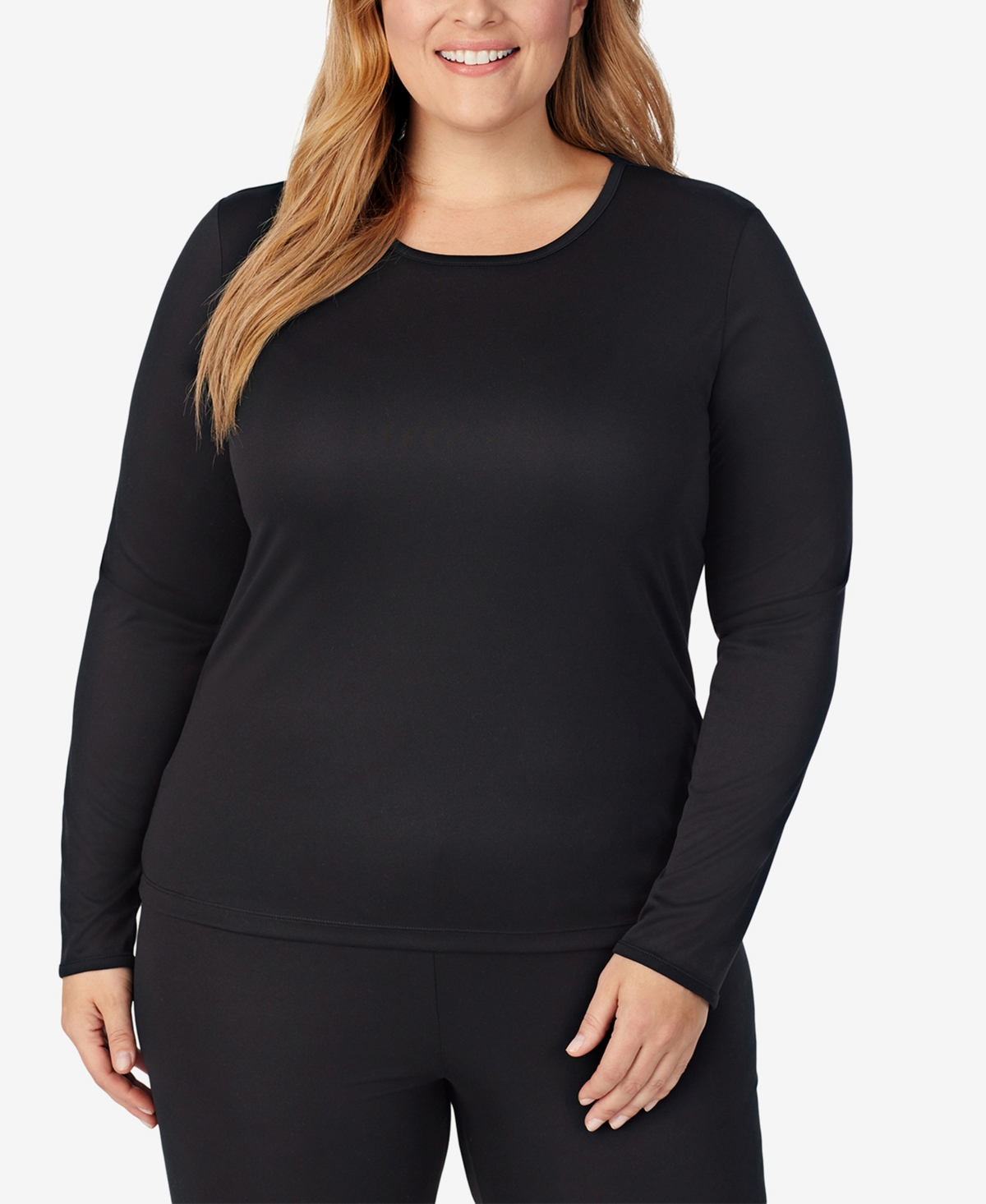 Click here for Cuddl Duds Plus Size Long Sleeve Crewneck Top - Bl... prices
