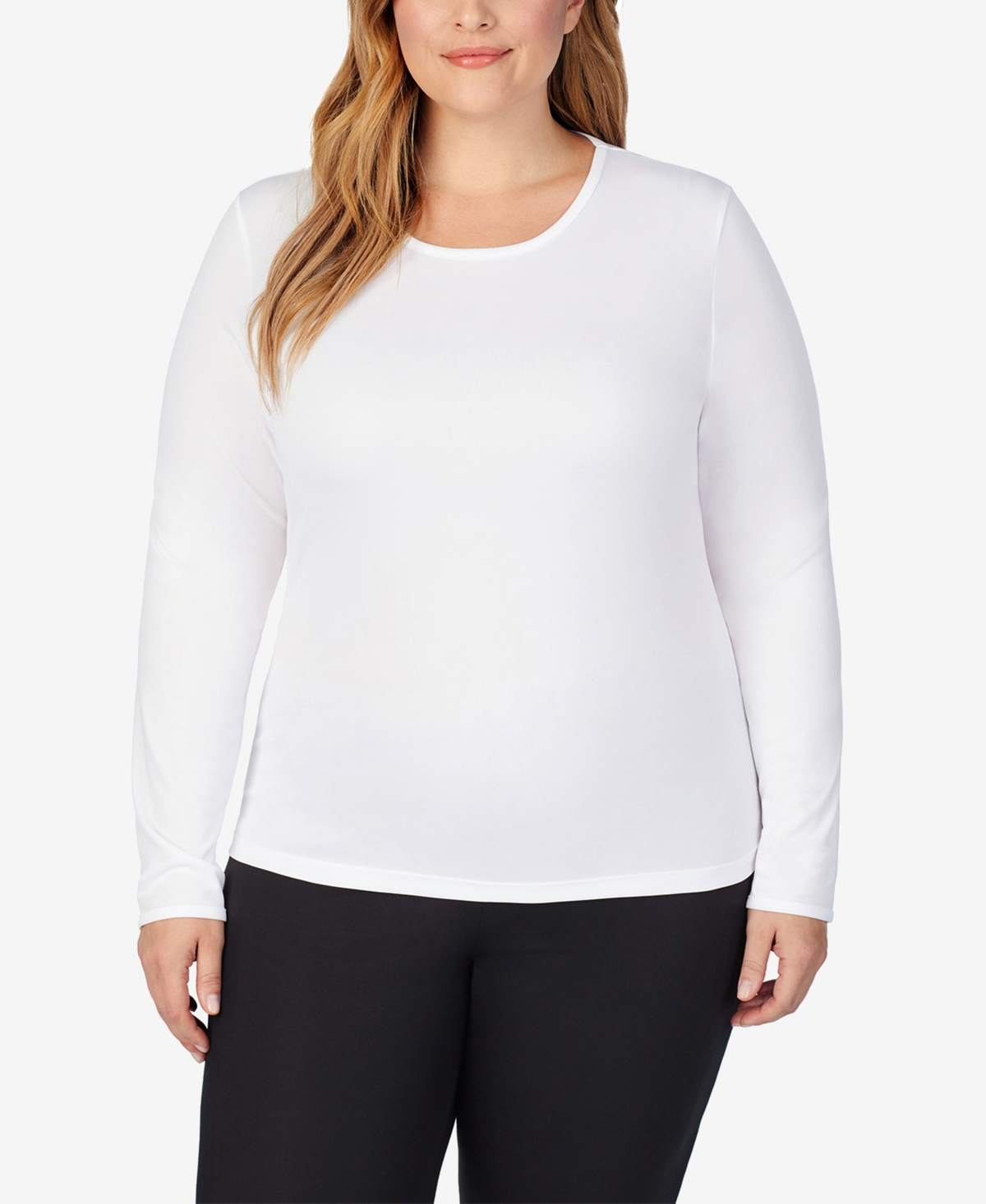 Click here for Cuddl Duds Plus Size Long Sleeve Crewneck Top - Wh... prices