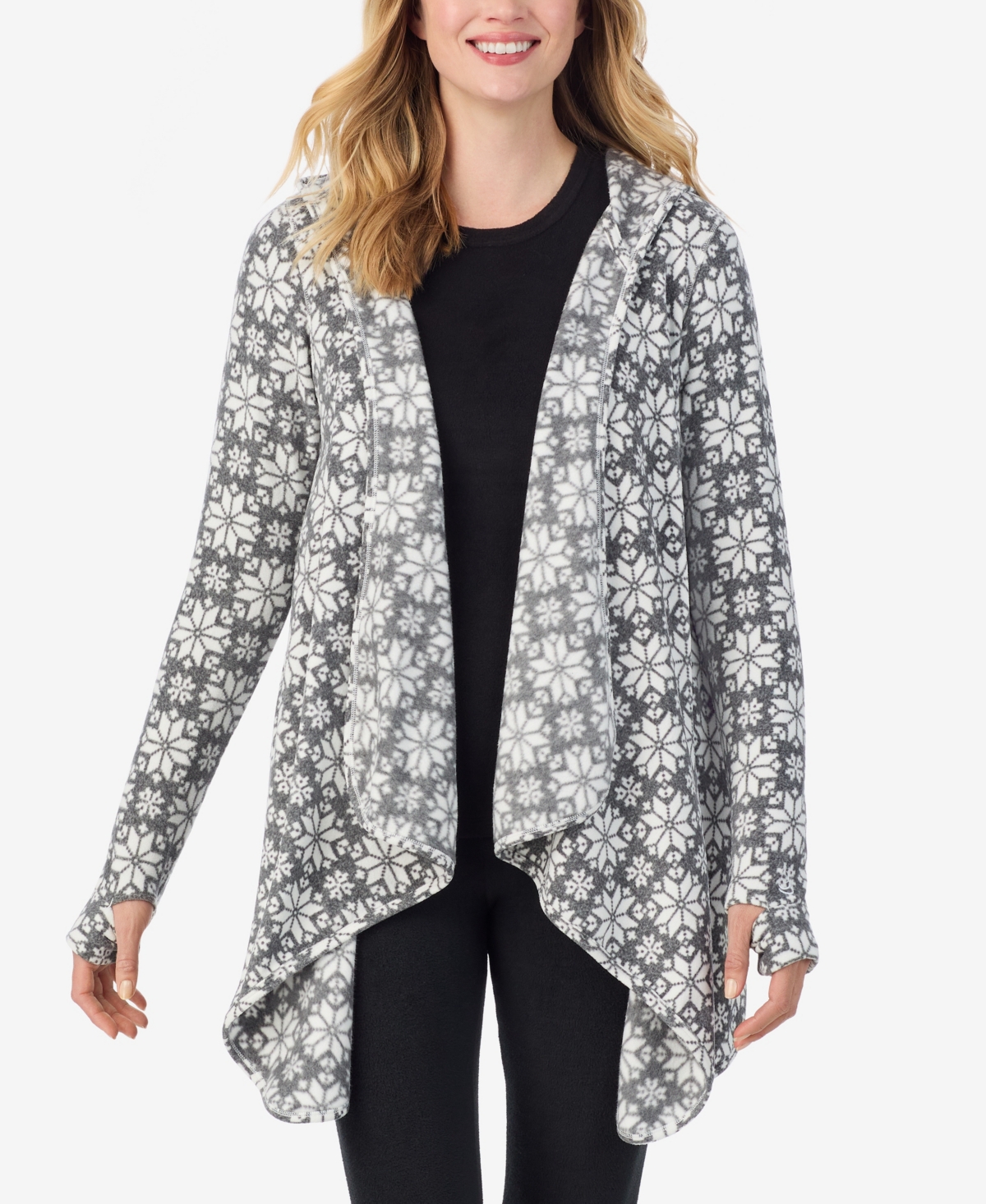 Click here for Cuddl Duds Womens Hooded Wrap Top - Black Plaid prices