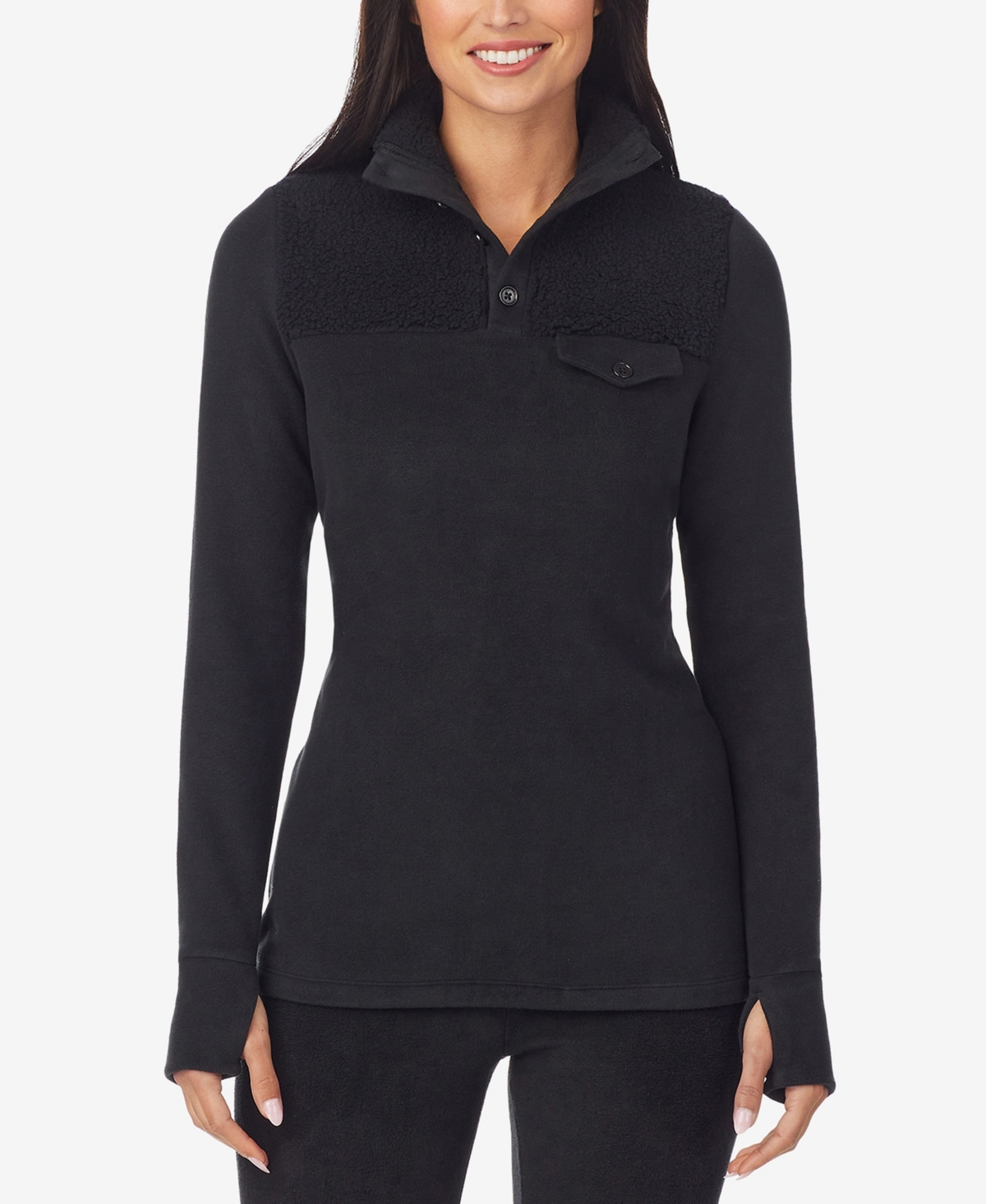 Click here for Cuddl Duds Petite Fleecewear Pull-On Top - Black prices