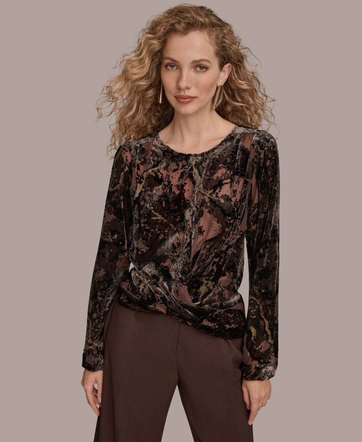 Click here for Donna Karan New York Womens Printed Long Sleeve To... prices