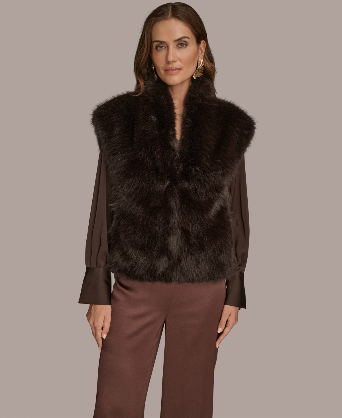 Click here for Donna Karan New York Womens Faux Fur Vest - Chocol... prices