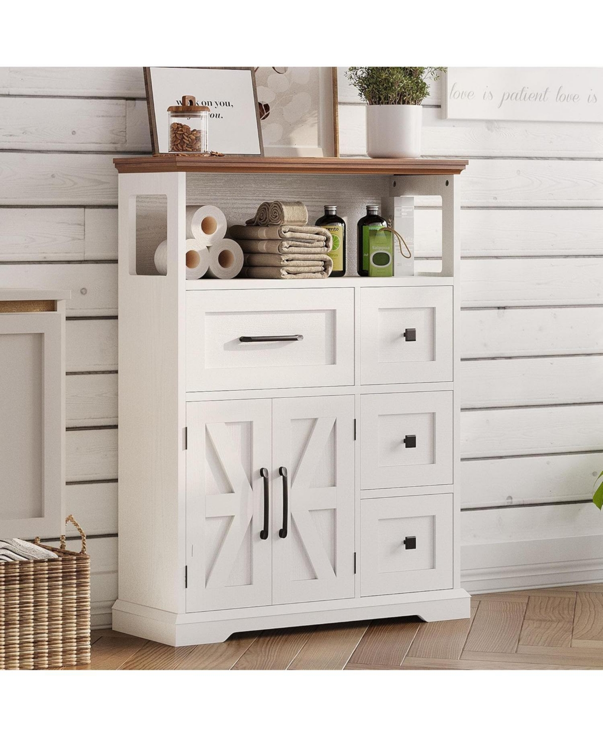 Click here for Farmhouse Storage Cabinet with 4 Drawers & Shelves... prices