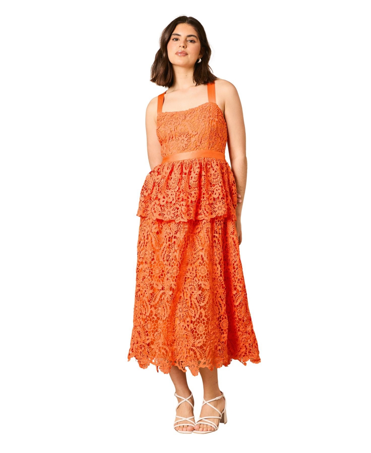 Click here for Oasis Womens Cross Strap Tiered Lace Midi Dress -... prices