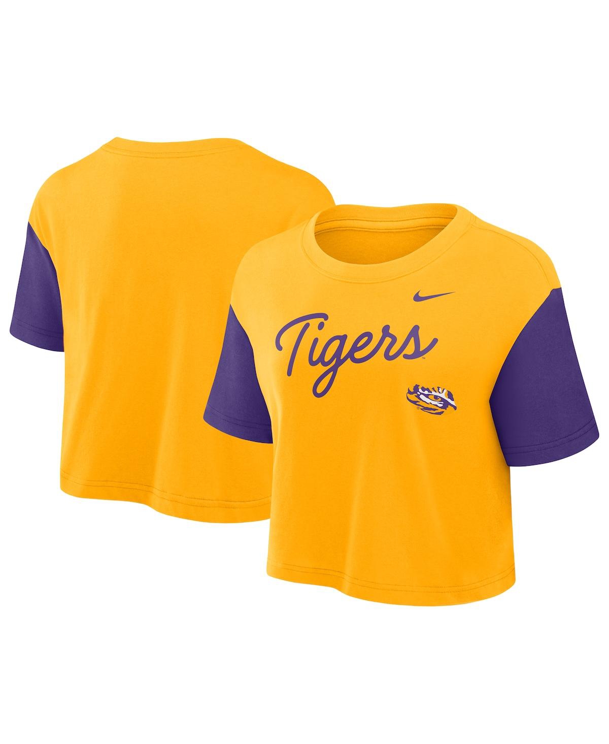 Click here for Nike Womens Gold/Purple Lsu Tigers Color-Block Scr... prices