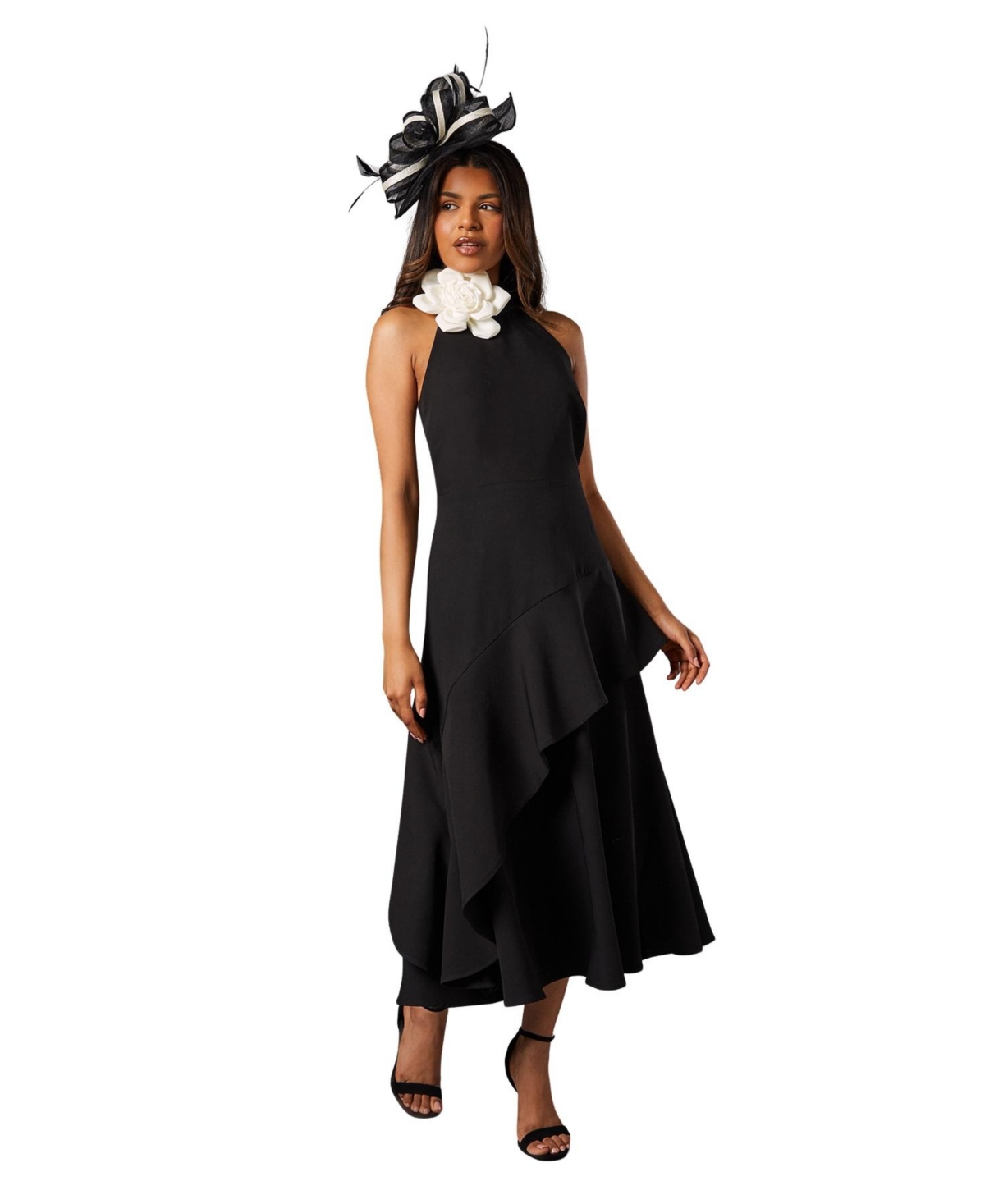 Click here for Coast Petite High Neck Corsage Midi Dress - Mono prices