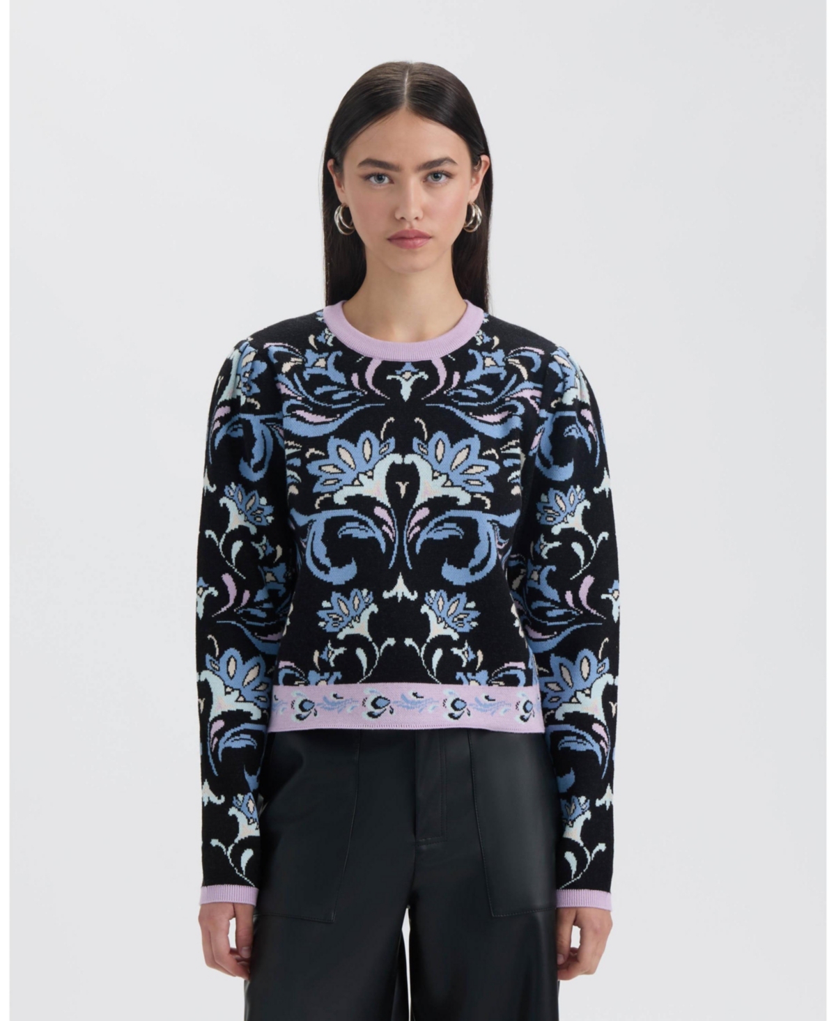 Click here for Nvlt Womens Crew Neck Sweater - Black brocade flow... prices