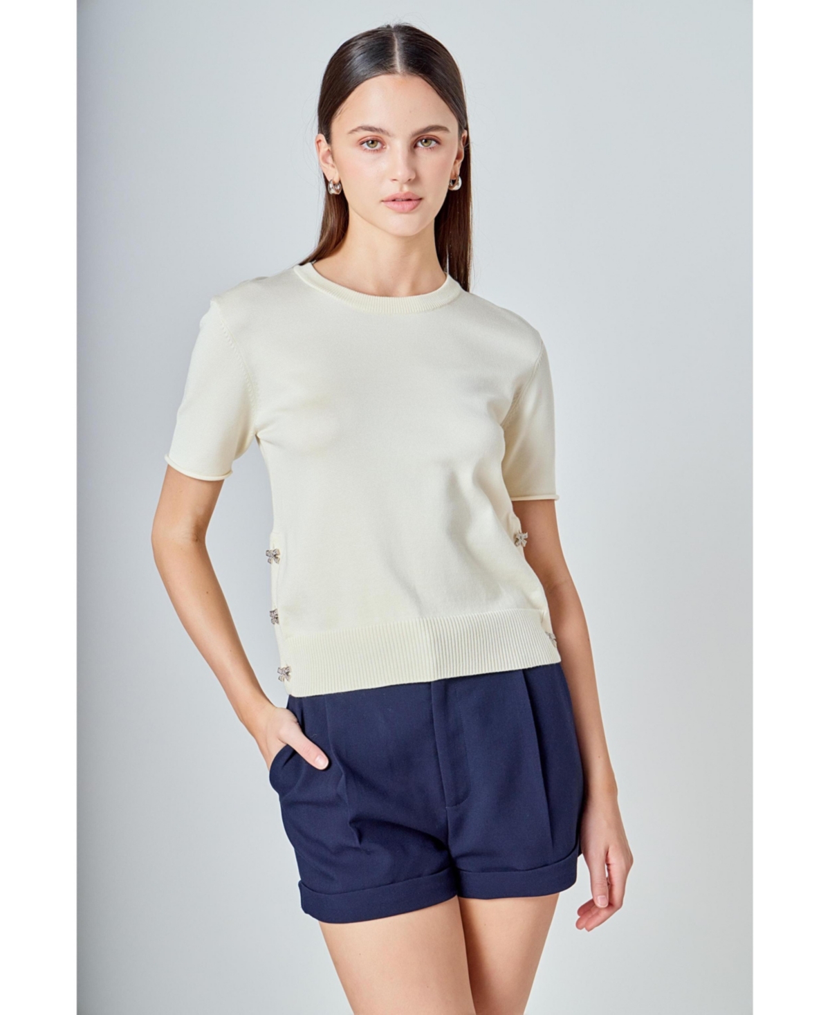 Click here for endless rose Womens Side Bow Buttoned Knit Top - C... prices