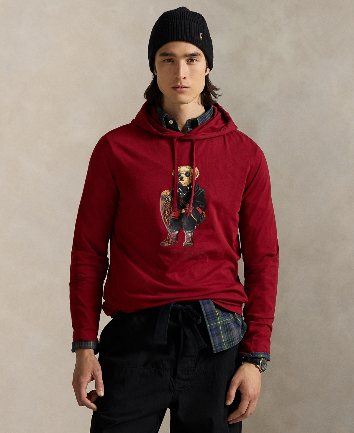 Polo Ralph Lauren Mens Polo Bear Jersey Hooded T-Shirt - Holiday Red Holiday Bear
