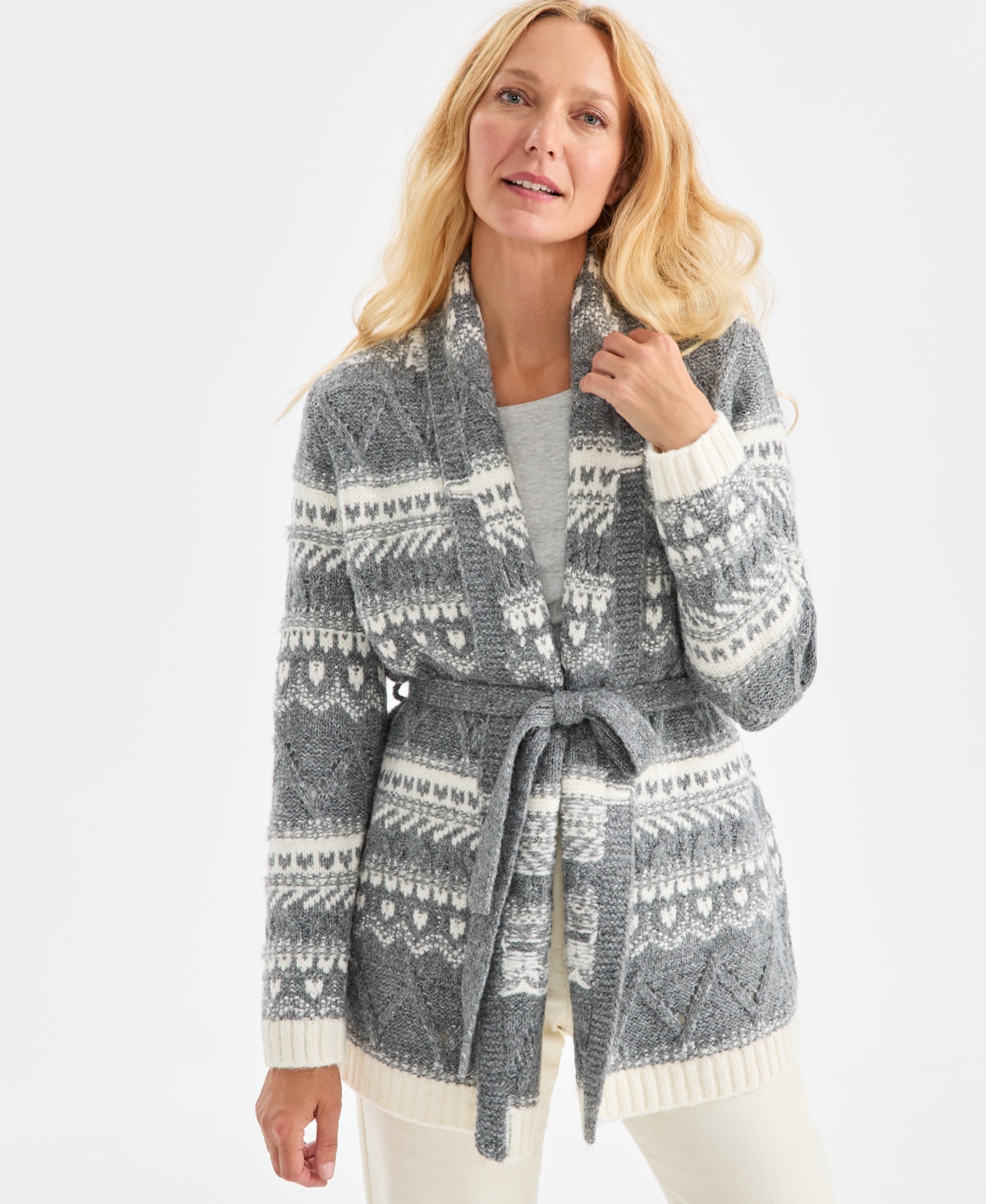 Click here for Style & Co Womens Fair Isle Belted Cardigan  Macys... prices