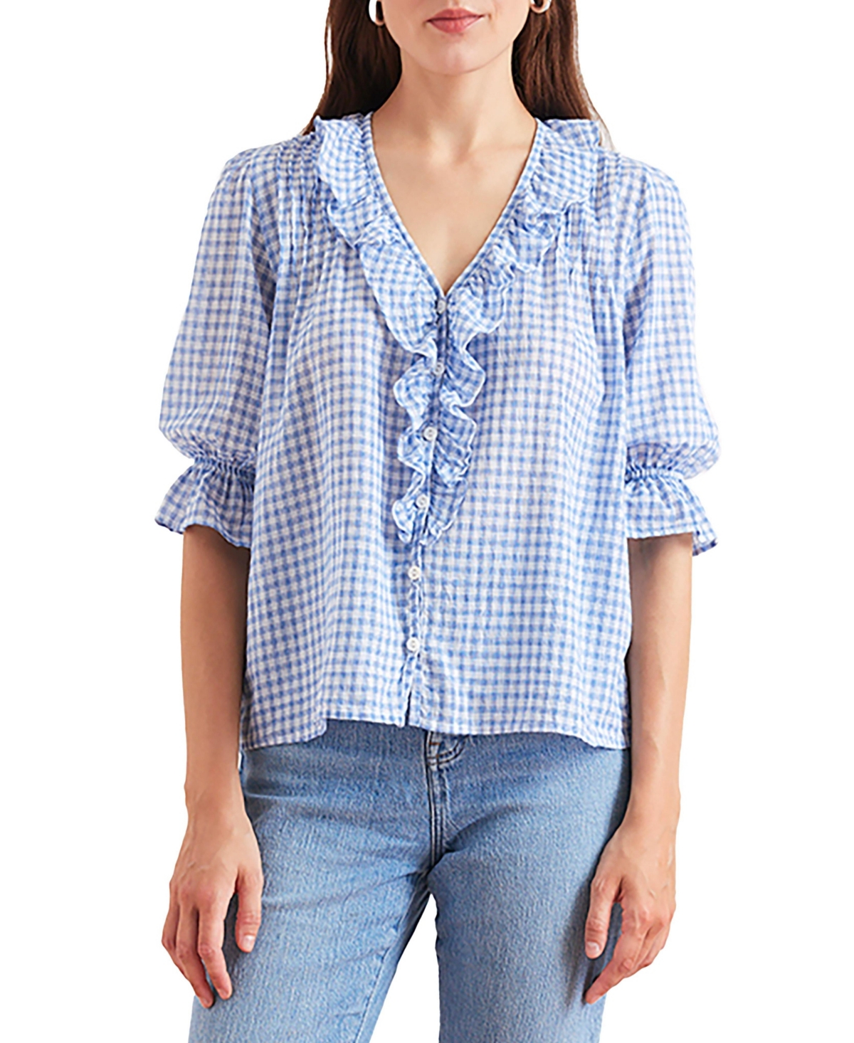 Click here for Paneros Clothing Cotton Chloe Shirt in Petite Blue... prices