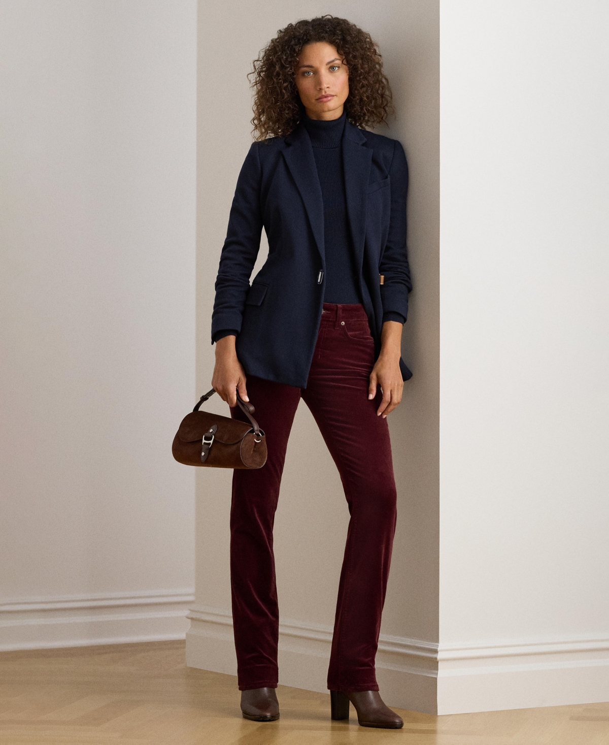 Lauren Ralph Lauren Stretch Corduroy Mid-Rise Straight Pants - Dark Garnet