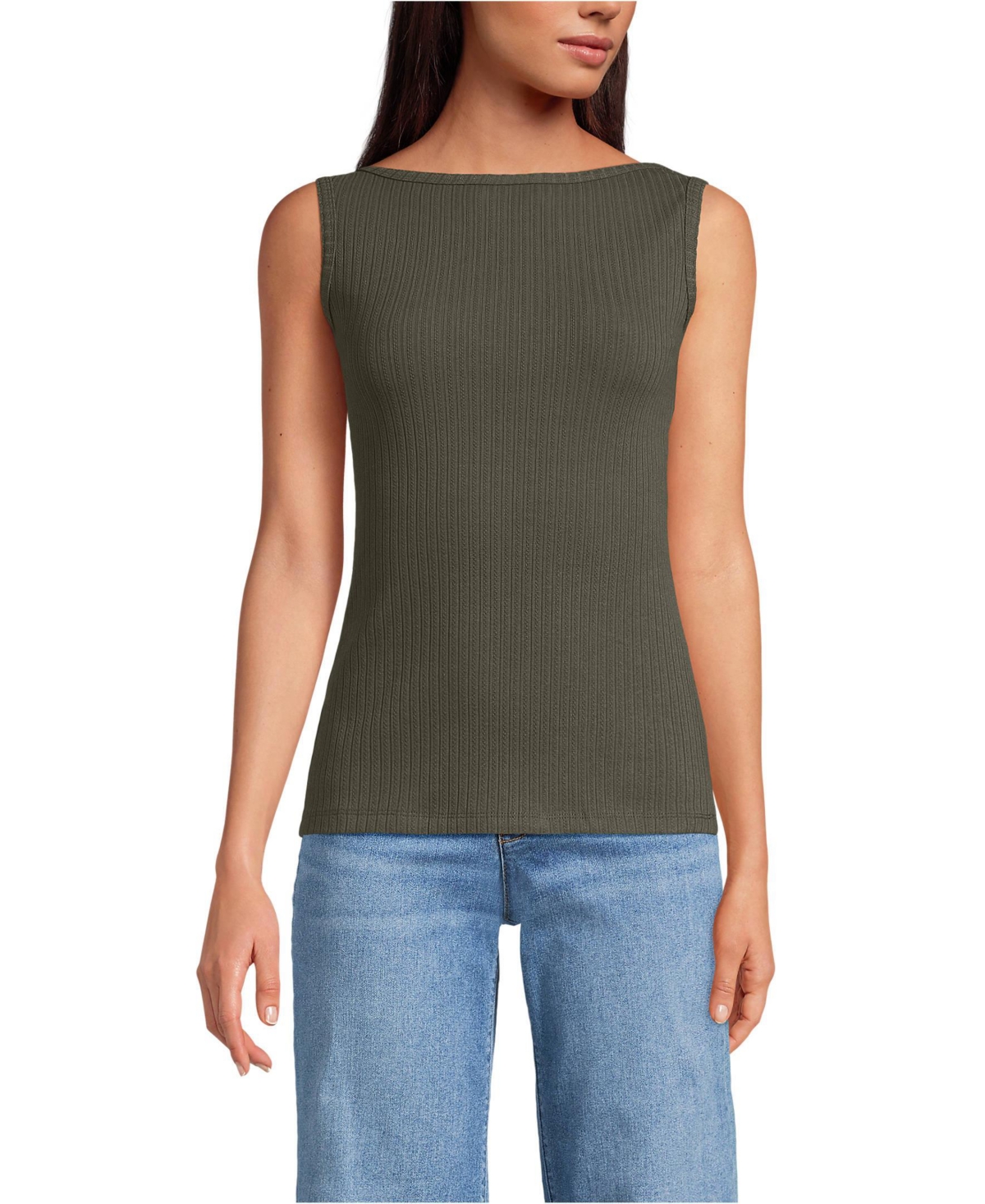 Click here for Lands End Womens Sleeveless Pointelle Rib Boat Nec... prices