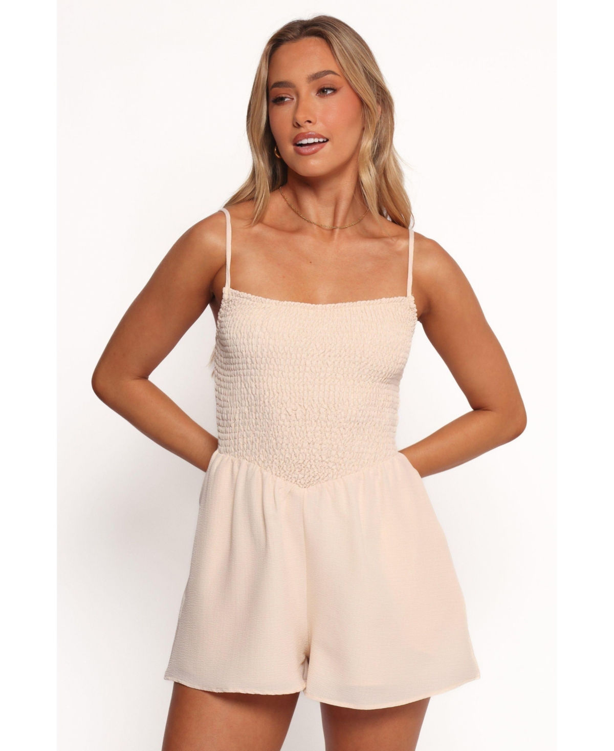 Click here for Petal and Pup Womens Alaric Shirred Romper - Cream... prices