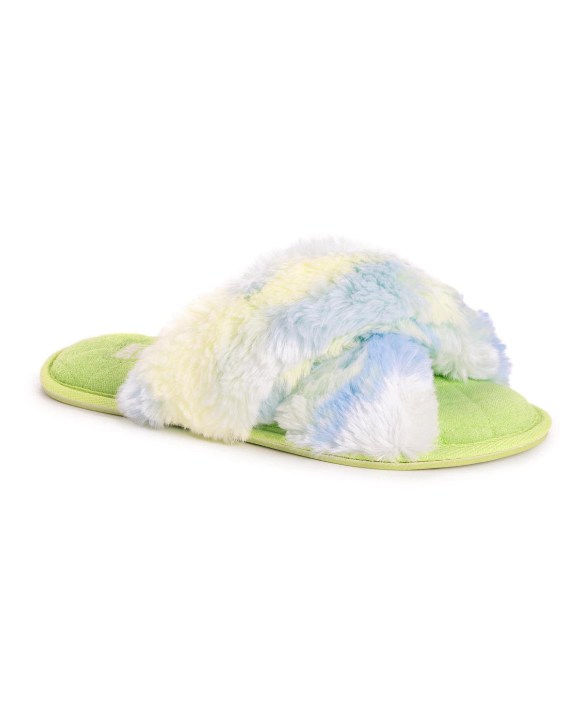 Muk Luks Womens Perley Criss Cross Slipper - Green tie dye