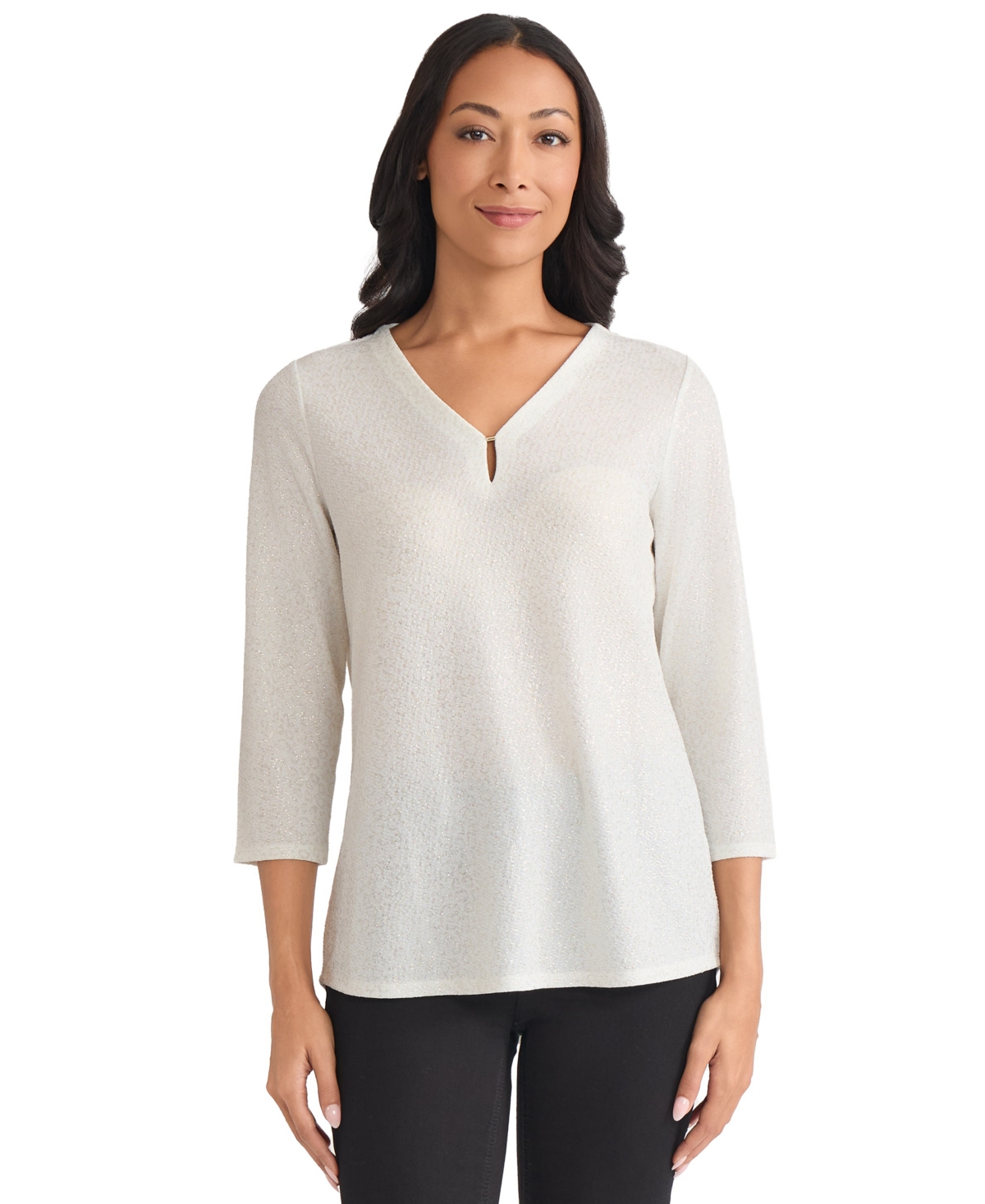 Click here for Jones New York Womens Leopard Dew Drop V-Neck Top... prices