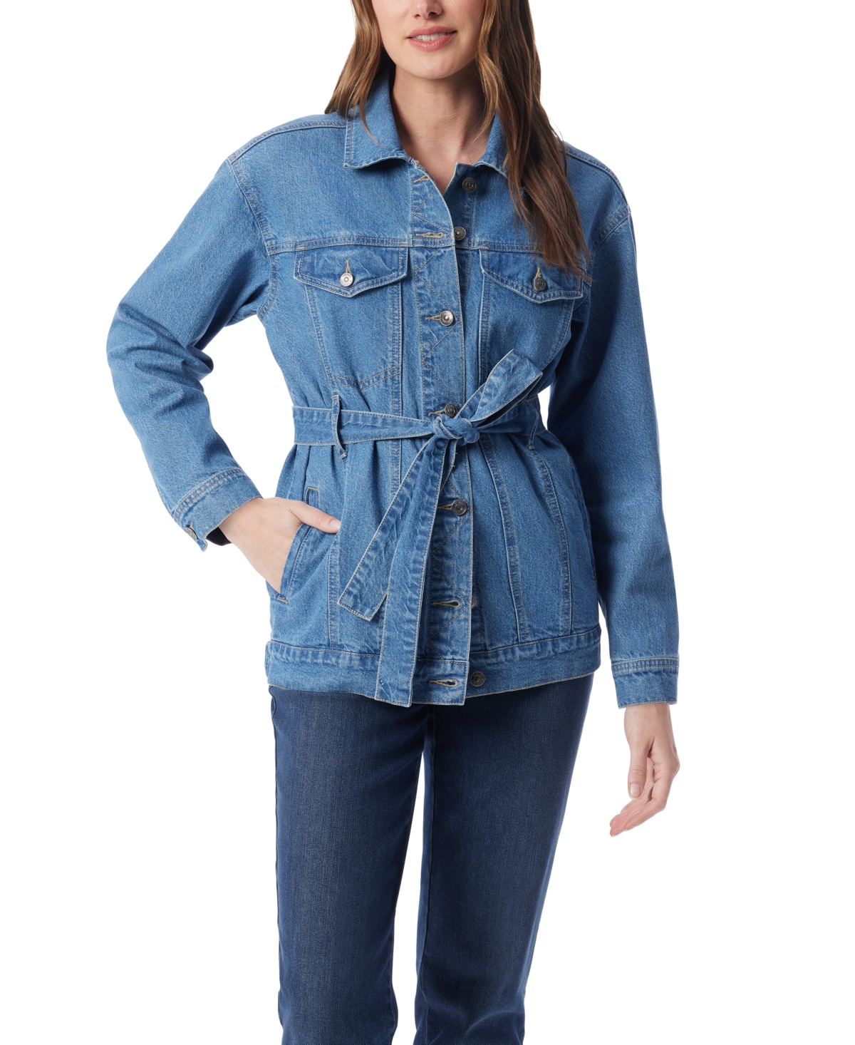 Gloria Vanderbilt Womens Petite Belted Denim Jacket - Aurtyville