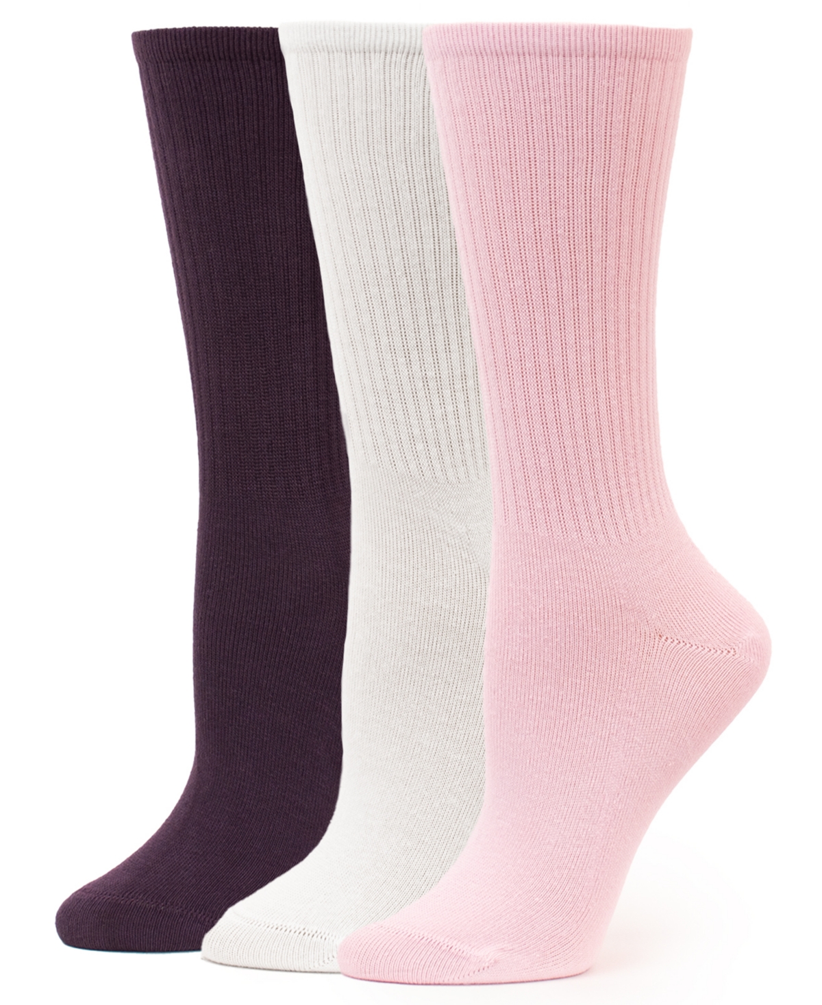 Click here for Hue Womens 3 Pack Crew Socks - Eggplant  White  Pi... prices