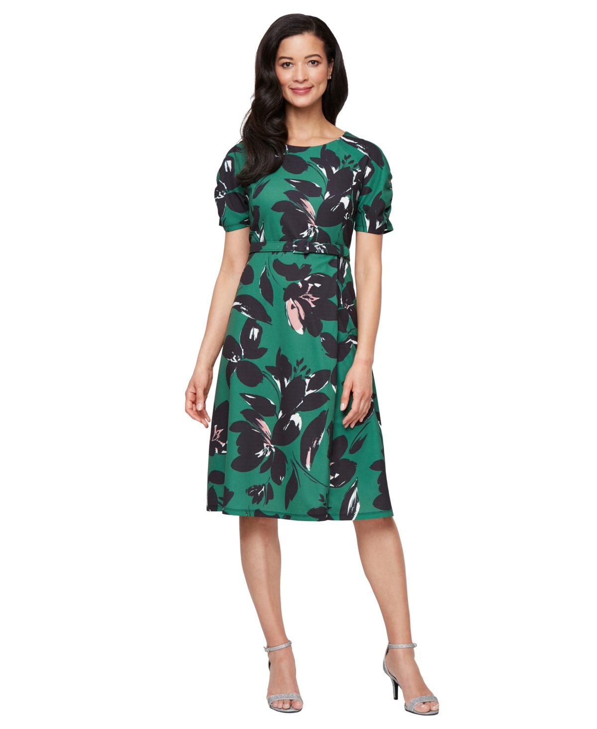 Click here for Sl Fashions Womens Printed A-Line Dress - Green mu... prices