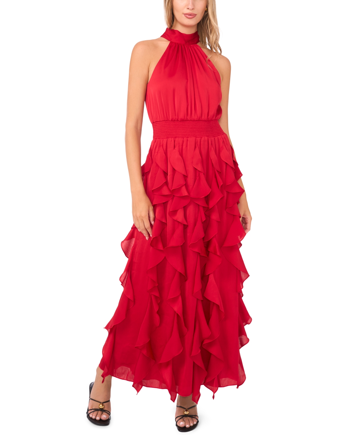 Click here for 1.state Womens Smocked Cascade-Ruffle Halter Maxi... prices