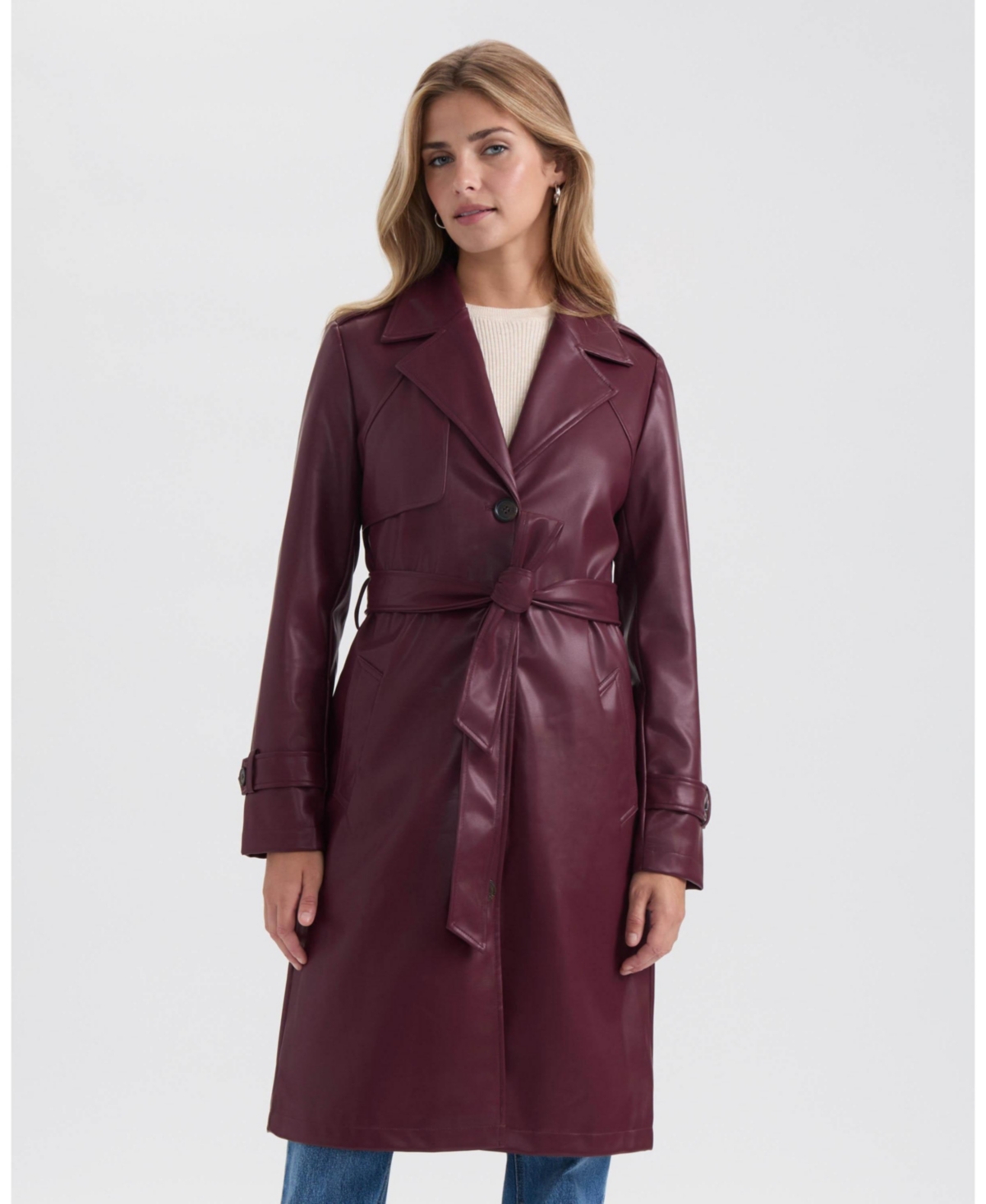 Click here for Nvlt Womens Single Breasted Pu Trench Coat - Wine prices