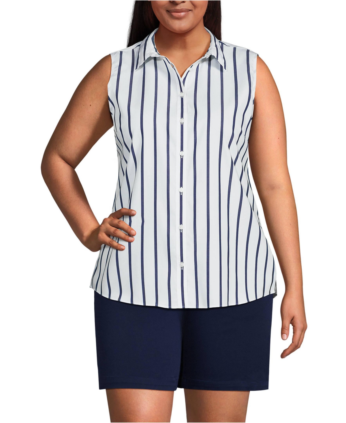 Click here for Lands End Plus Size No Iron Sleeveless Shirt - Whi... prices