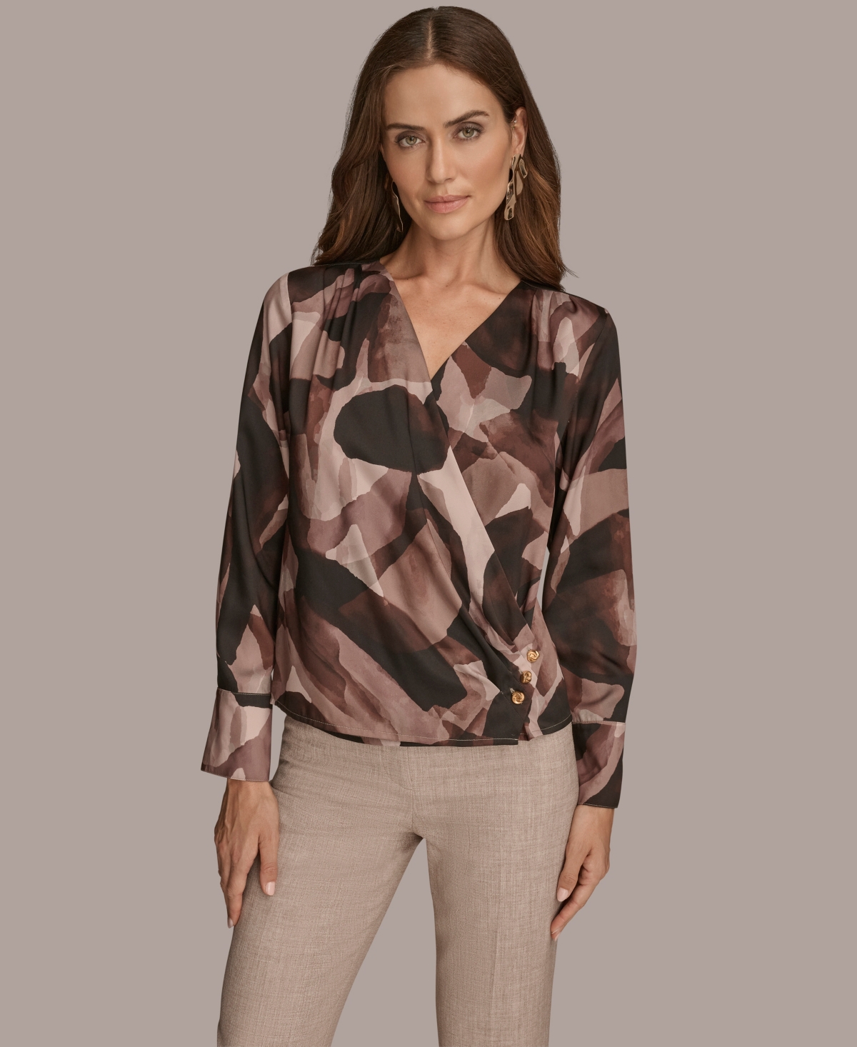 Click here for Donna Karan New York Petite Printed Satin Long Sle... prices