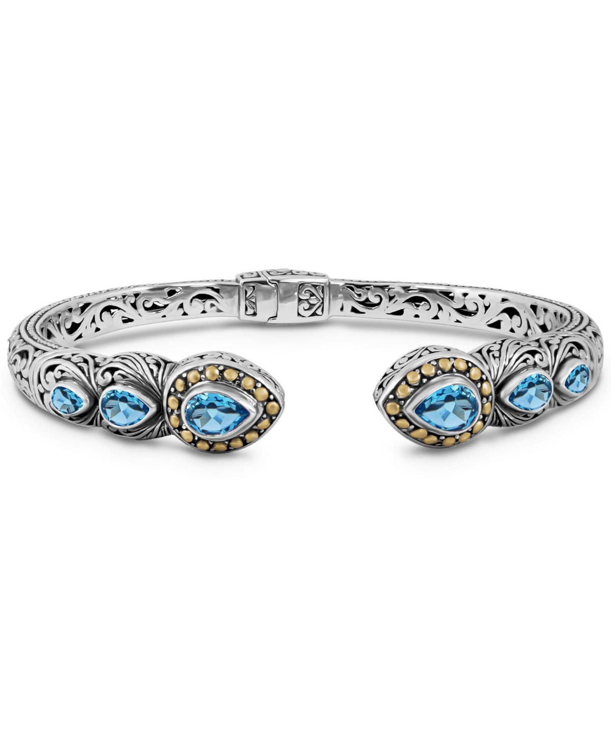 Click here for Blue Topaz & Bali Filigree Cuff Bracelet in Sterli... prices