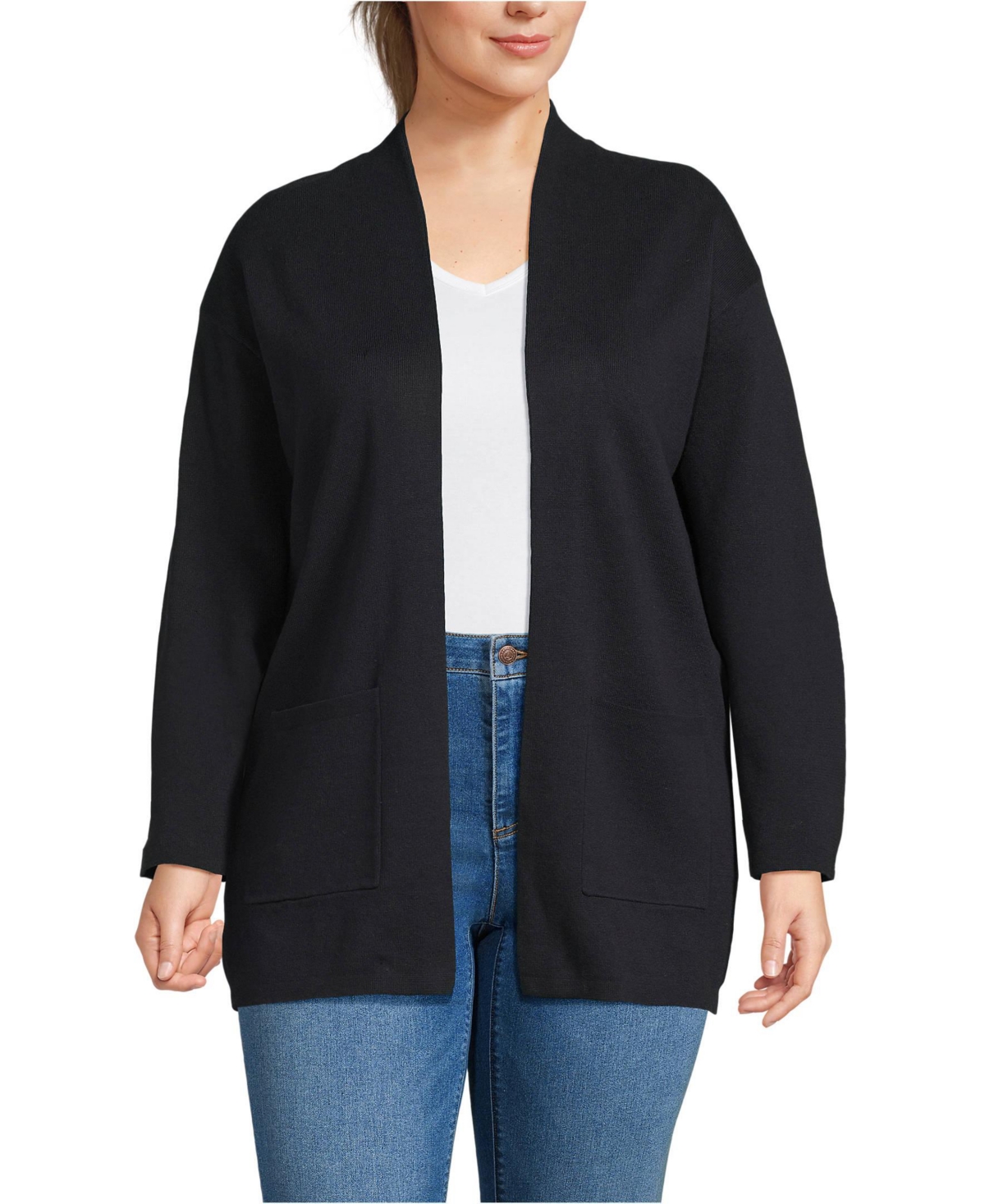Click here for Lands End Plus Size Cotton Half Milano Open Cardig... prices