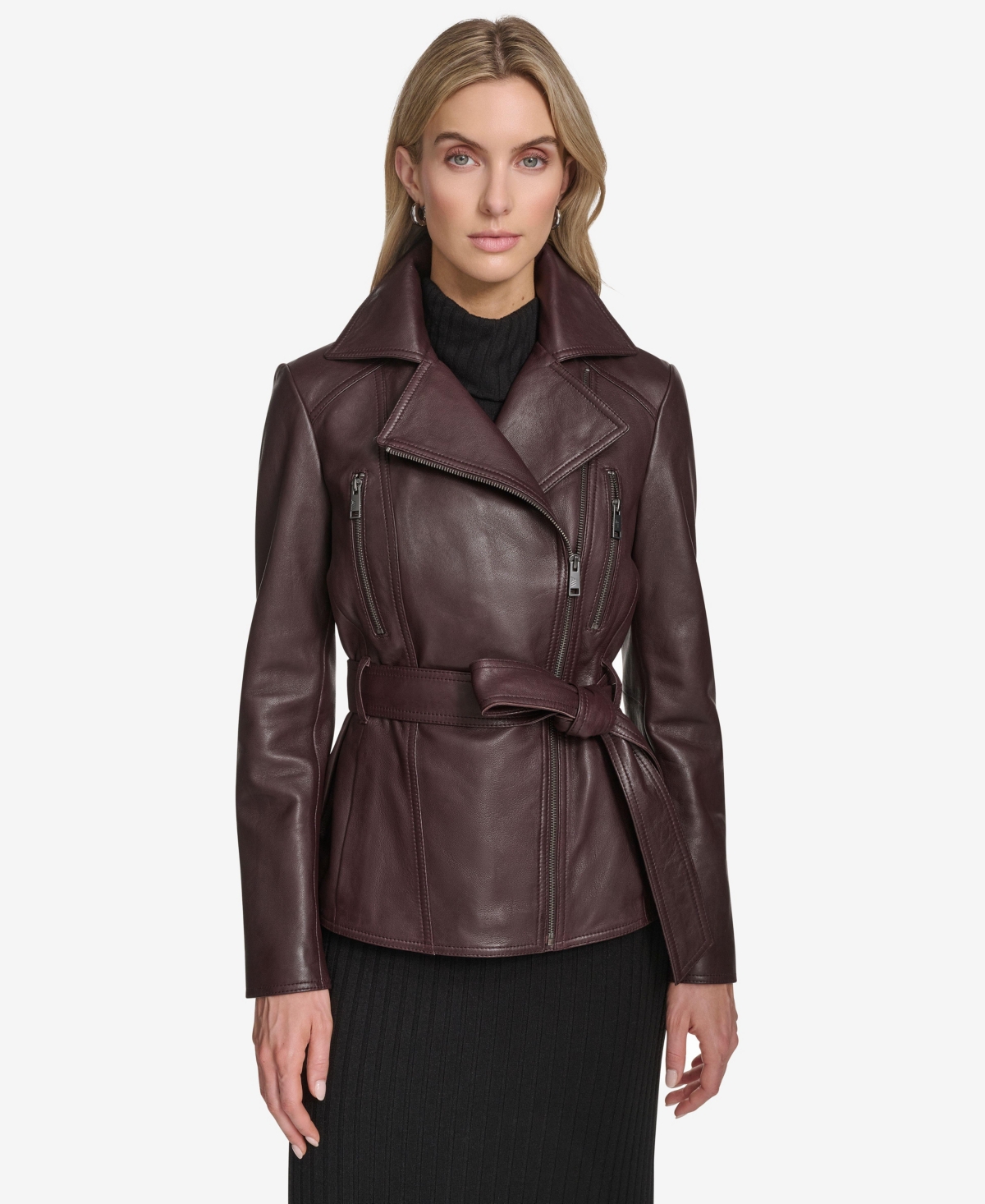 Click here for Andrew Marc Womens Violet Belted Moto Leather Jack... prices