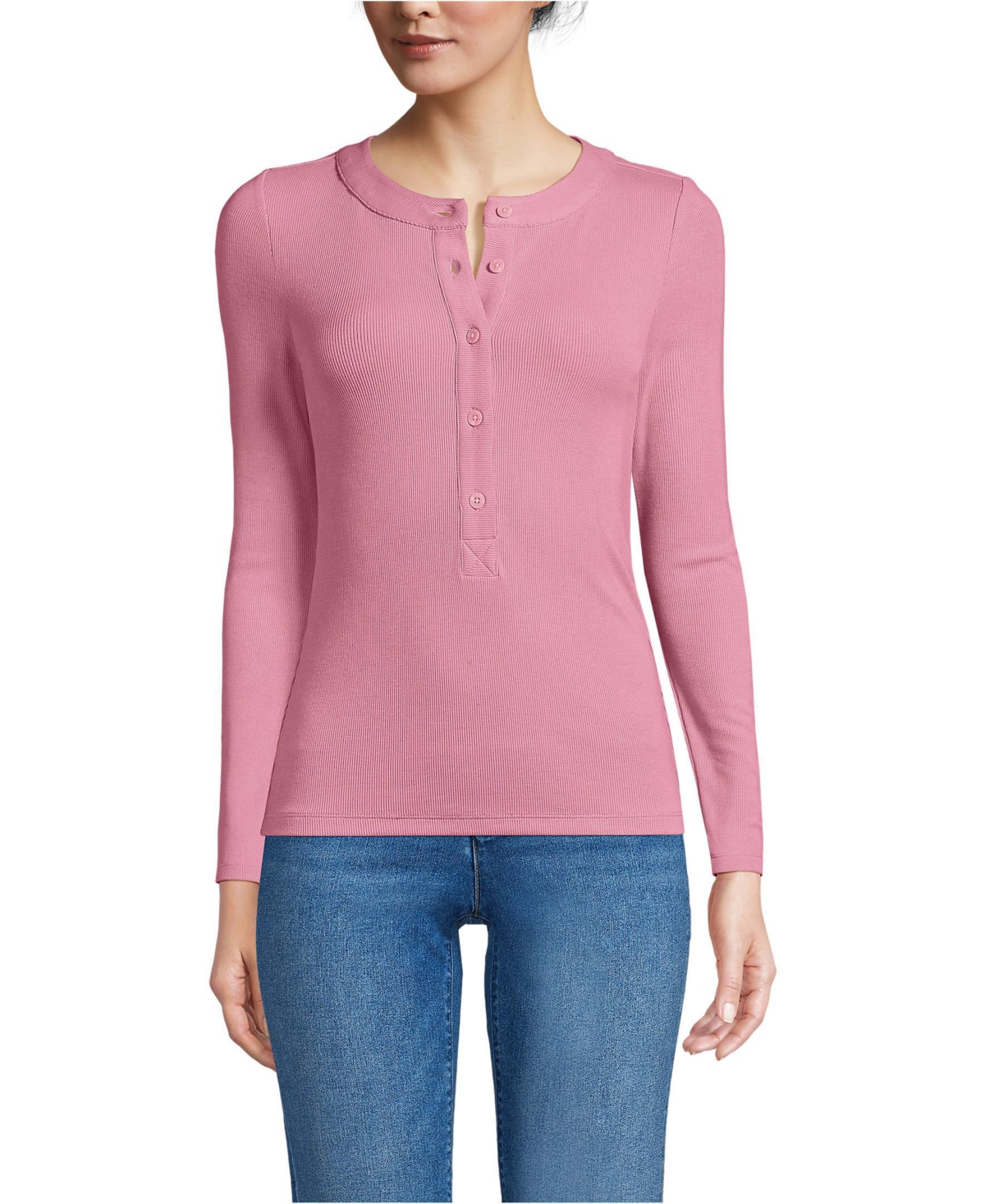 Click here for Lands End Womens Drapey Rib Fitted Long Sleeve Hen... prices