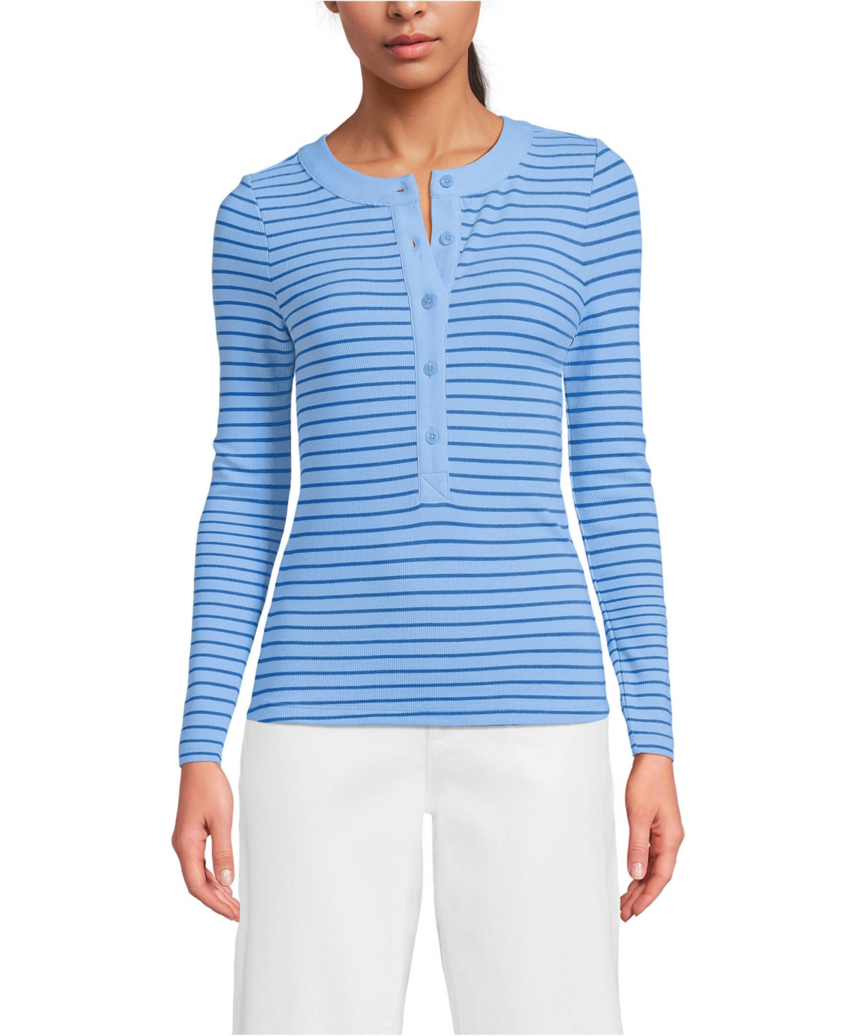 Click here for Lands End Womens Drapey Rib Fitted Long Sleeve Hen... prices