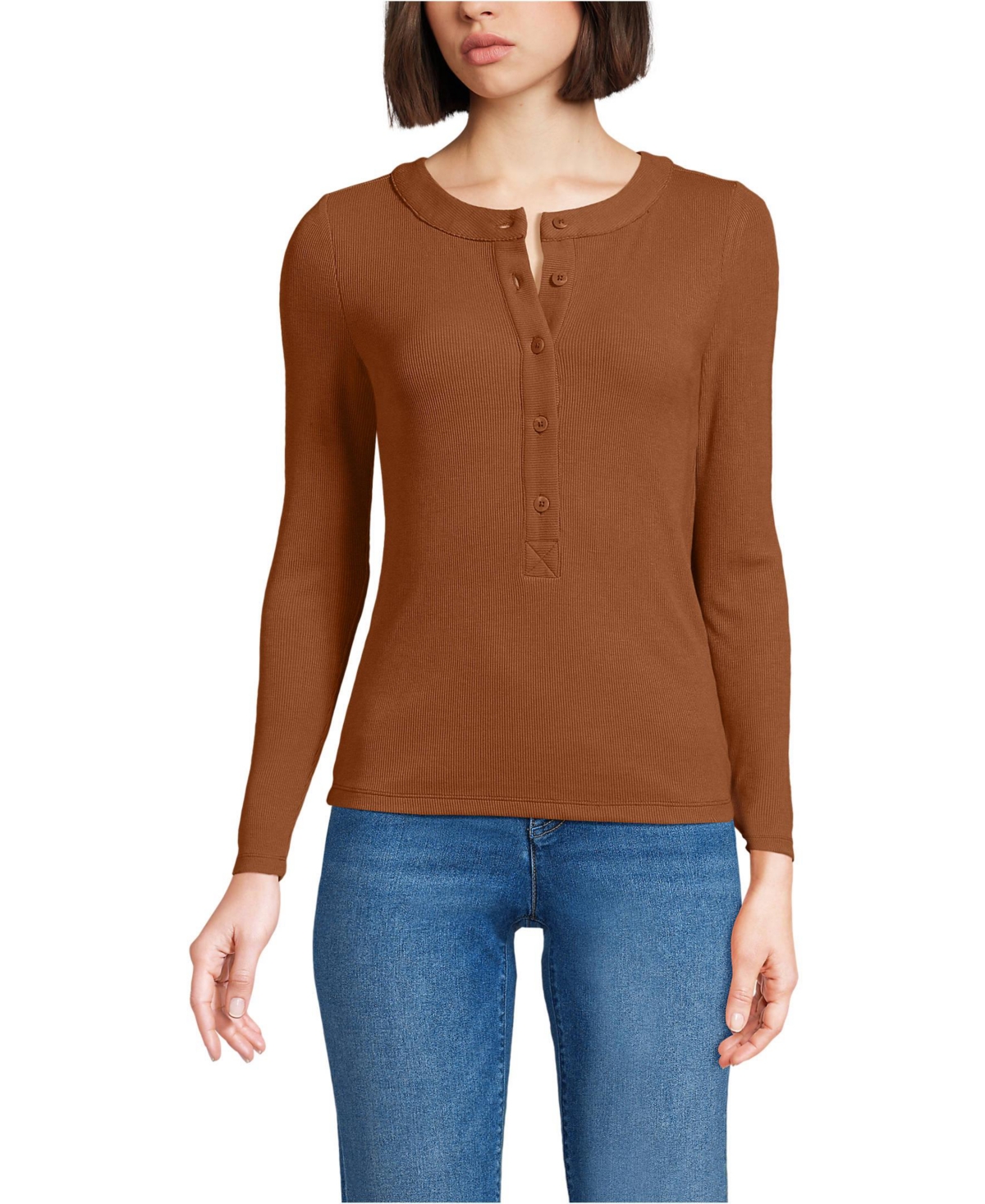 Click here for Lands End Womens Drapey Rib Fitted Long Sleeve Hen... prices
