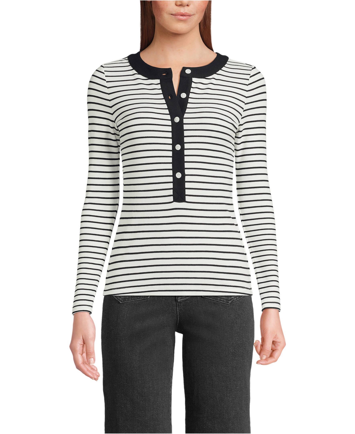 Click here for Lands End Womens Drapey Rib Fitted Long Sleeve Hen... prices