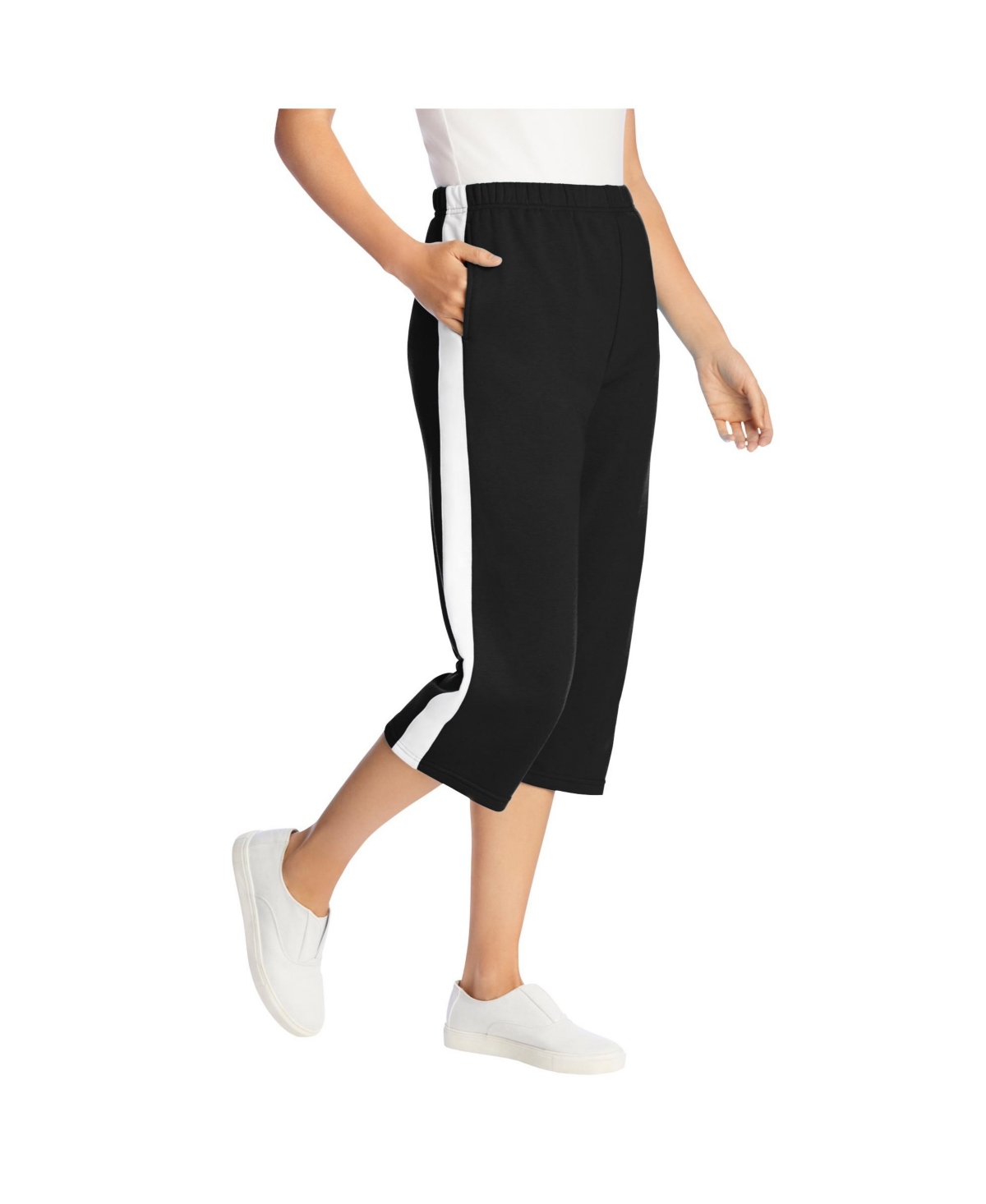 Click here for Woman Within Plus Size Side-Stripe Cotton French T... prices