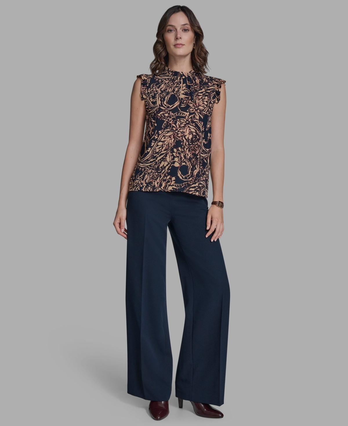 Click here for Bcbg Womens Printed Mock Neck Blouse - Deep Sea prices