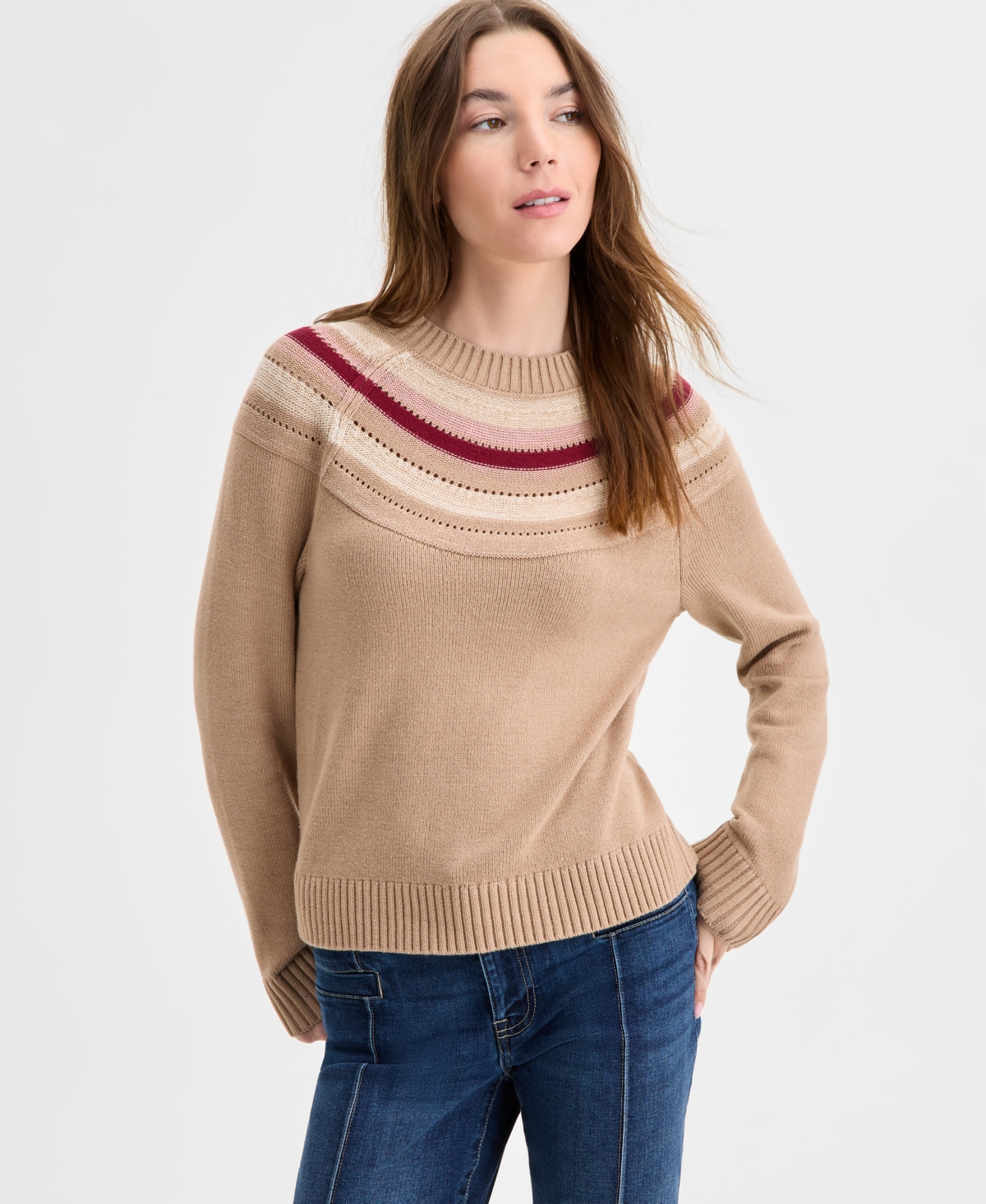 Click here for Nautica Jeans Womens Striped Yoke Crewneck Sweater... prices