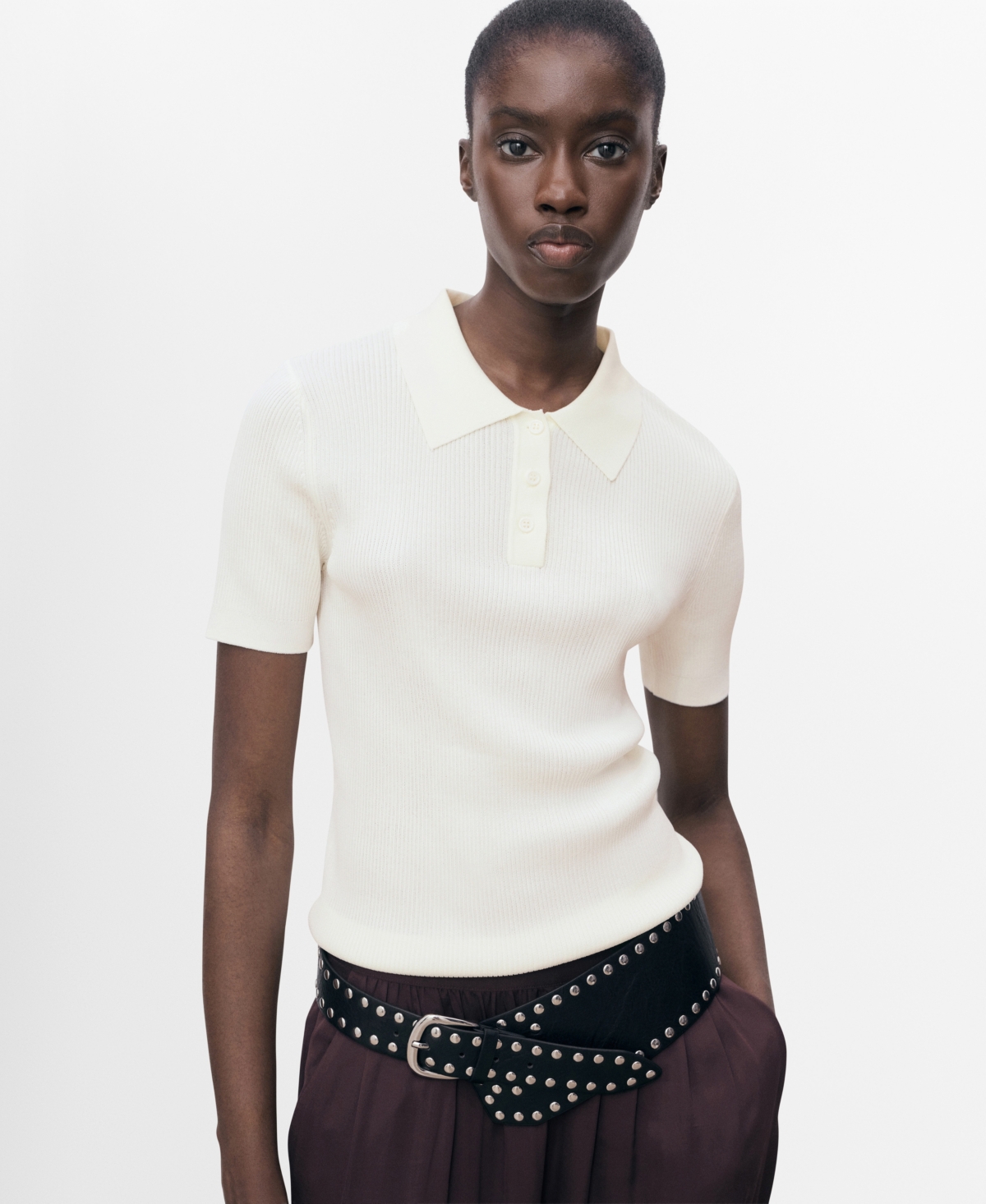 Click here for Mango Womens Short-Sleeved Polo-Neck Sweater - Ecr... prices