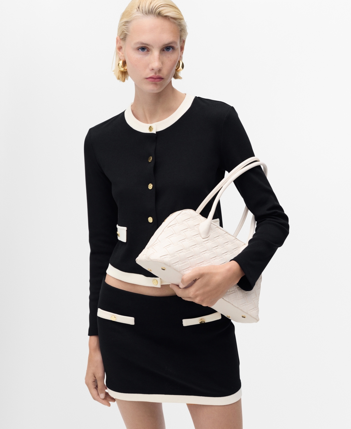 Click here for Mango Womens Contrasting Cotton Cardigan - Black prices